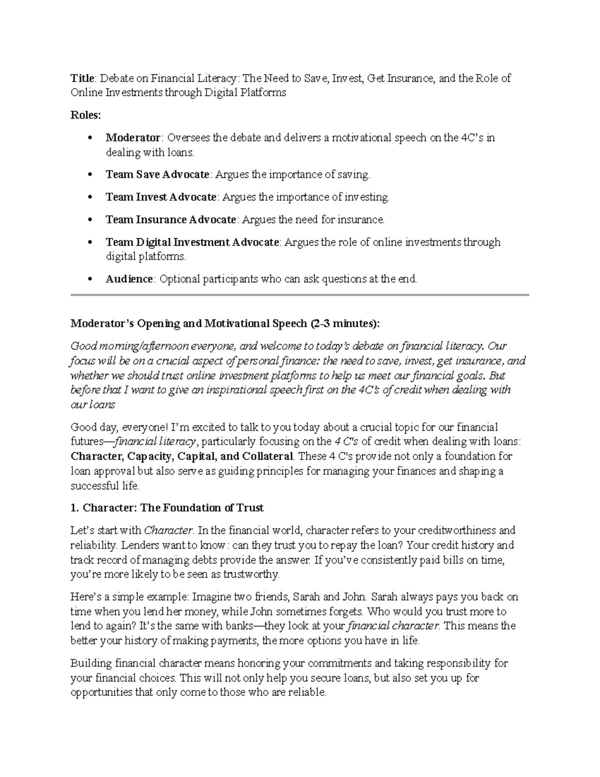 Debate on Financial Literacy: Saving, Investing, Insurance, and Digital ...