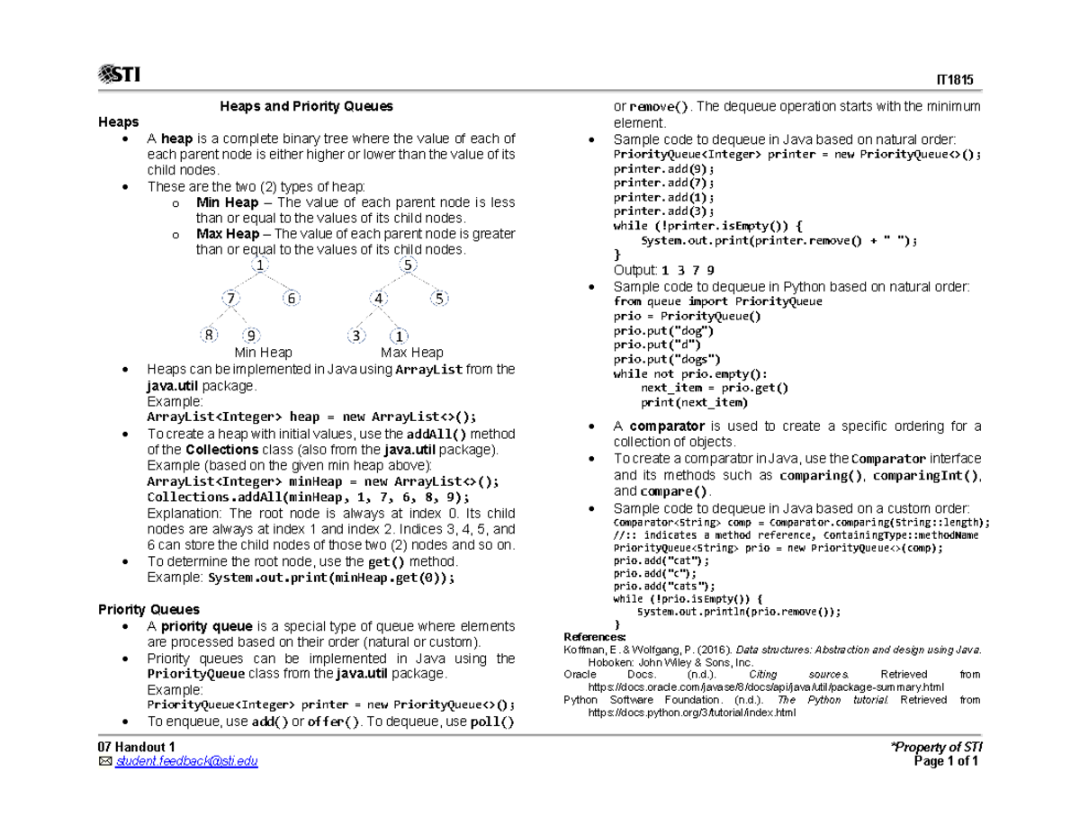 DATA- Struc Handout 7-8- Prefinal-1 - IT 07 Handout 1 *Property of STI student@sti Page 1 of 1 ...