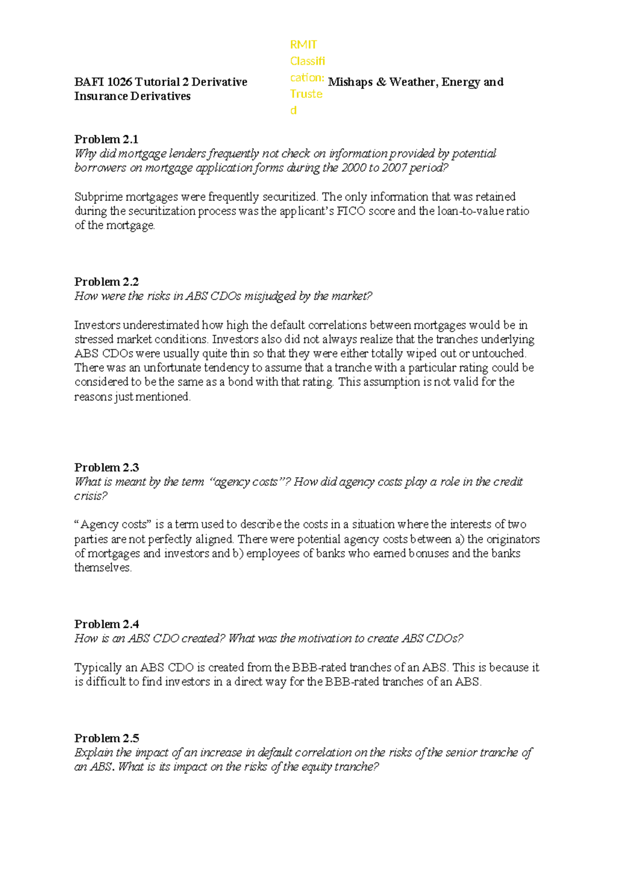 BAFI 1026 Tutorial 2 Solutions: Derivative Insurance & ABS CDOs ...