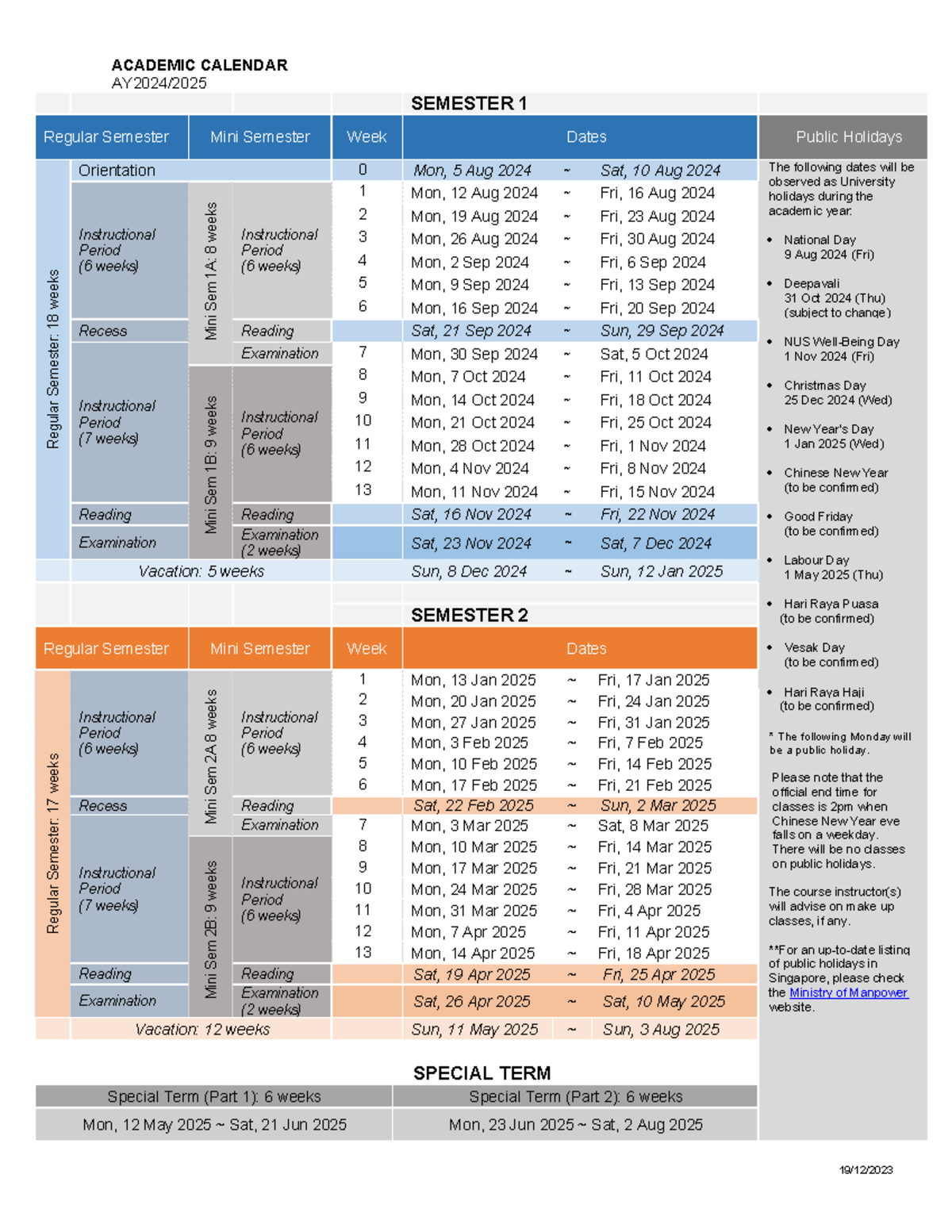 AY2024-2025 Academic Calendar: Semester Dates & Public Holidays - Studocu