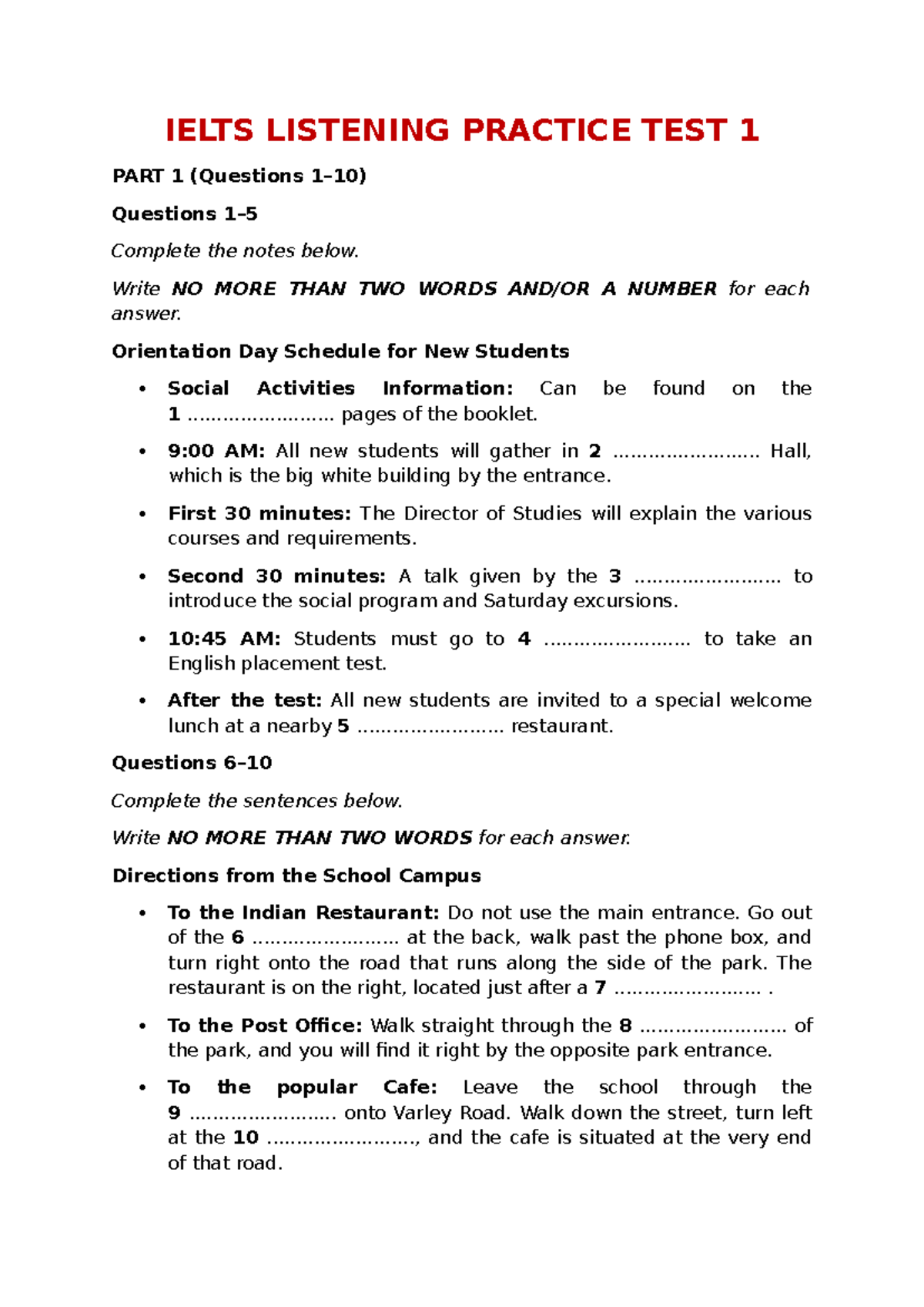 IELTS Listening Practice Test 1 & 2: Complete Notes and Answers - Studocu