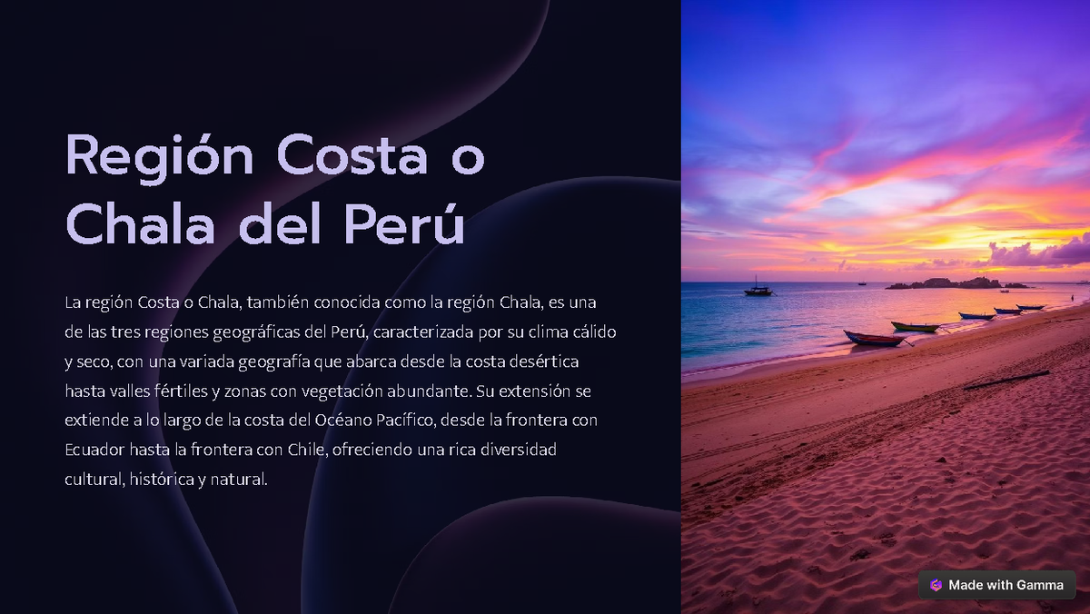 Region Costa o Chala del Peru - Región Costa o Chala del Perú La región ...