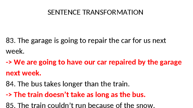 SENTENCE TRANSFORMATION EXAMPLES AND PRACTICE - Studocu