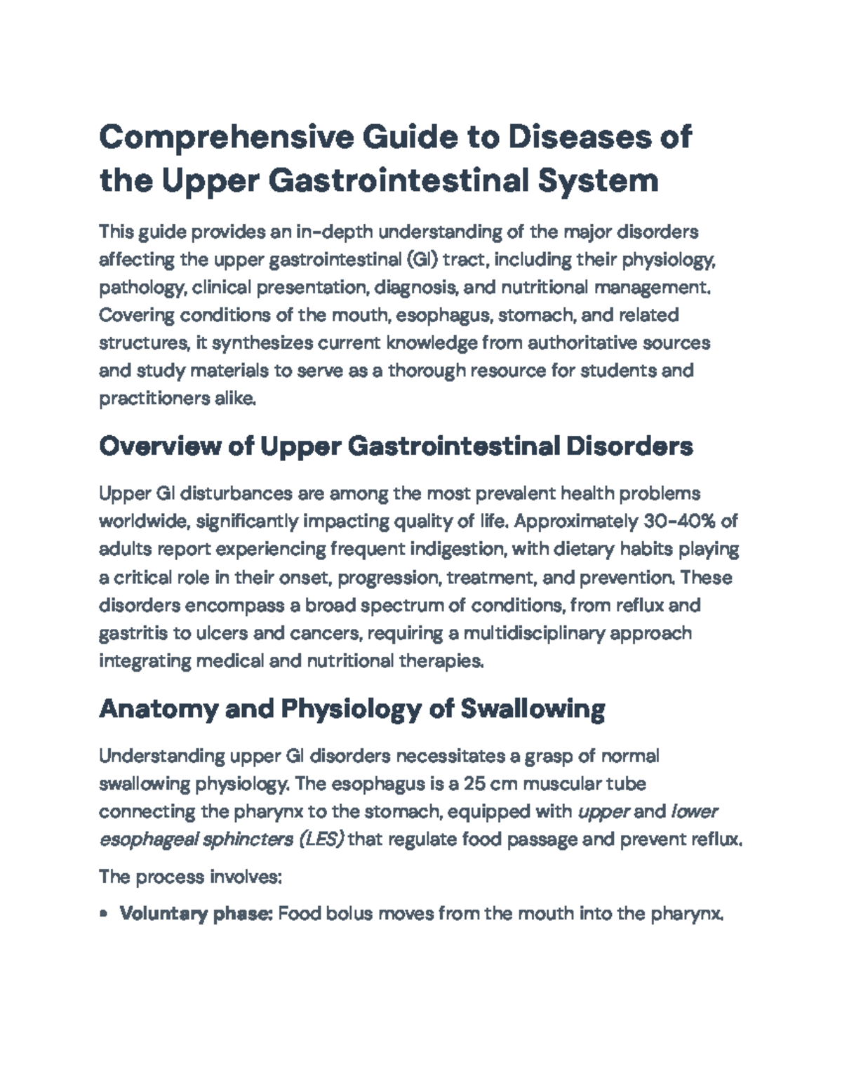 Comprehensive Guide to Upper GI Disorders and Nutritional Management ...