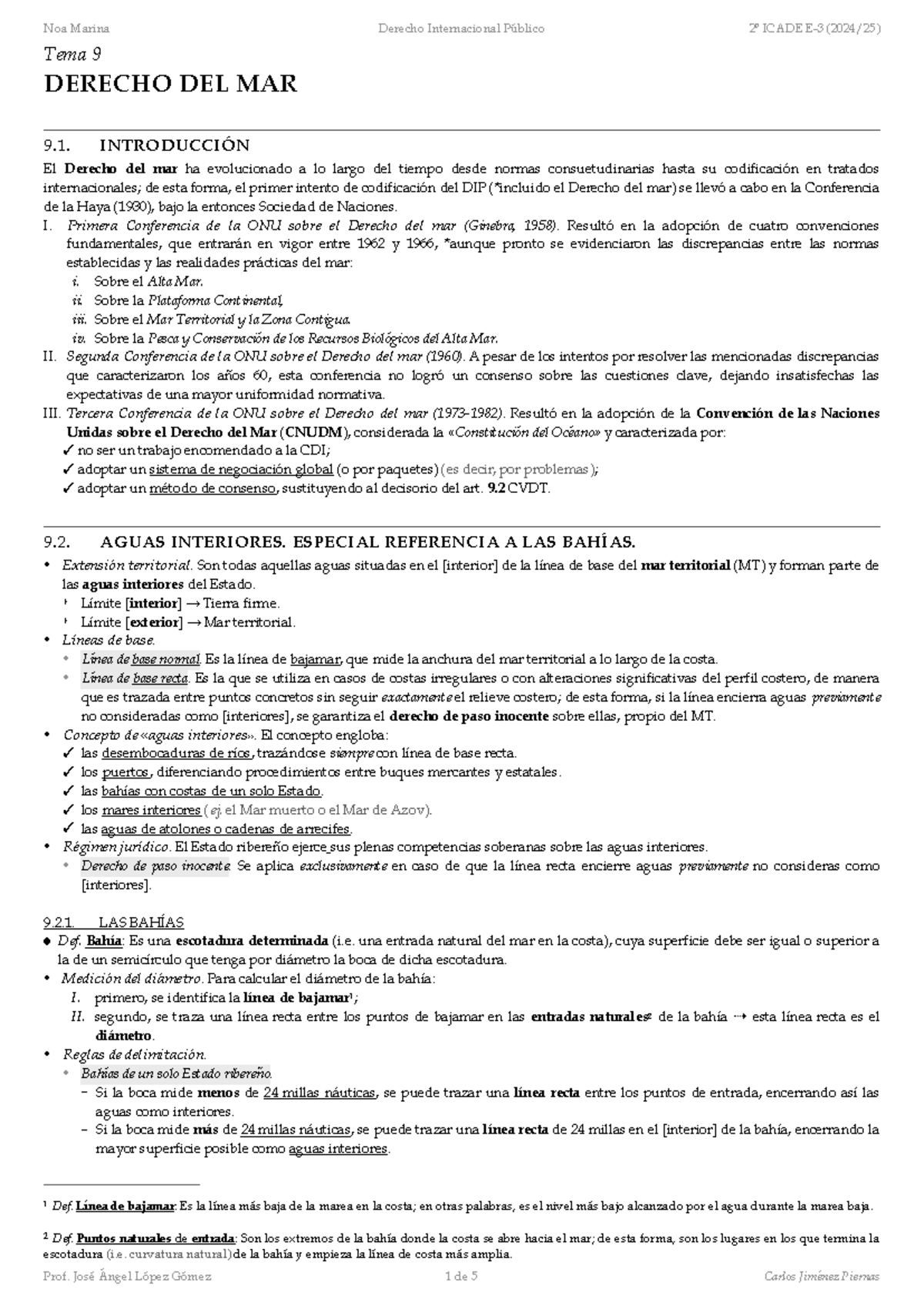 Derecho Internacional Público 2º ICADE - Tema 9: Derecho del Mar - Studocu