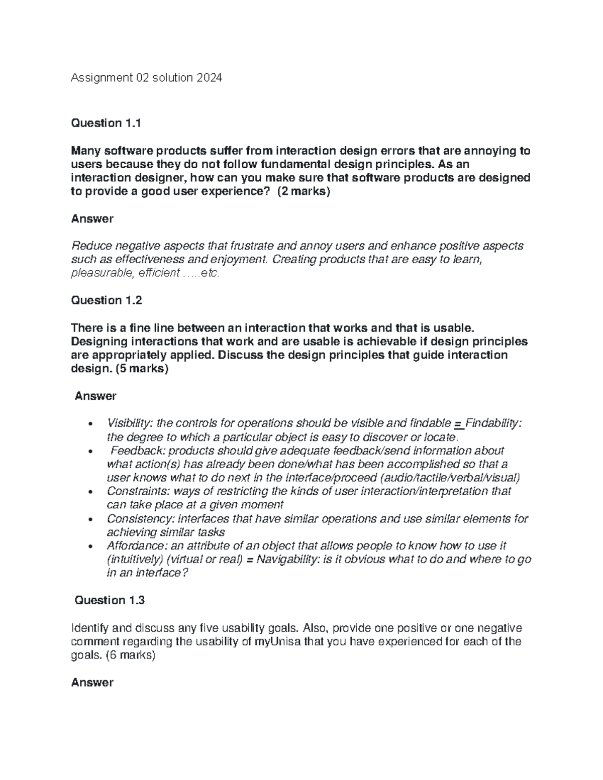 Interaction Design Assignment 02 Solution 2024 - Studocu