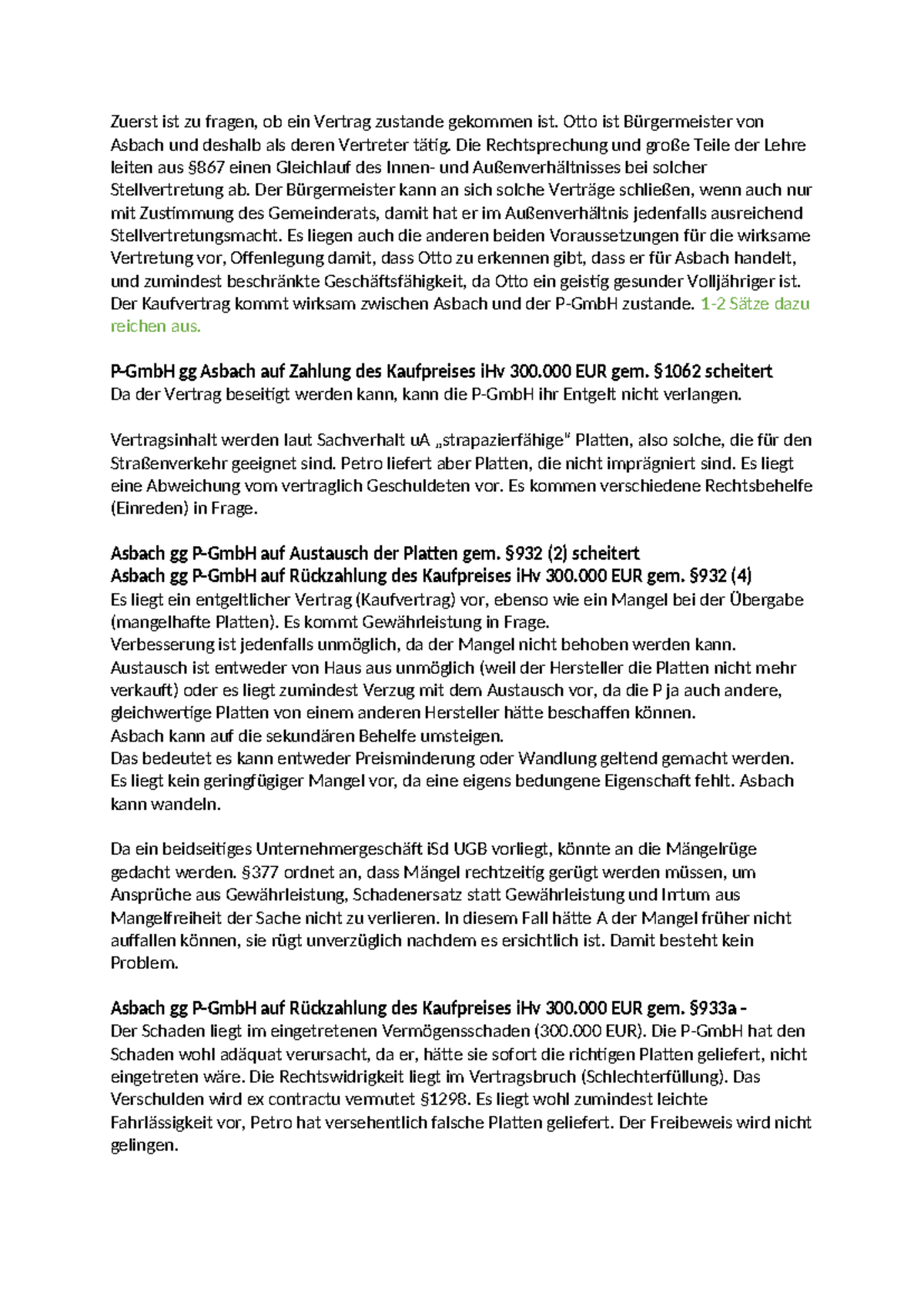Fall 3 Asbach: Vertragsrechtliche Analyse und Lösung (Recht 101) - Studocu