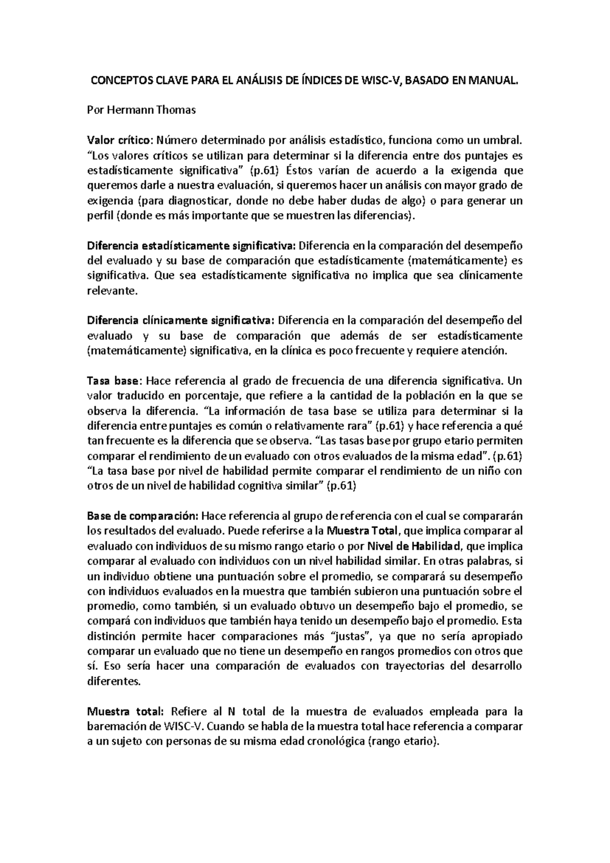 Conceptos Clave para el Análisis de WISC-V: Guía Esencial - Studocu