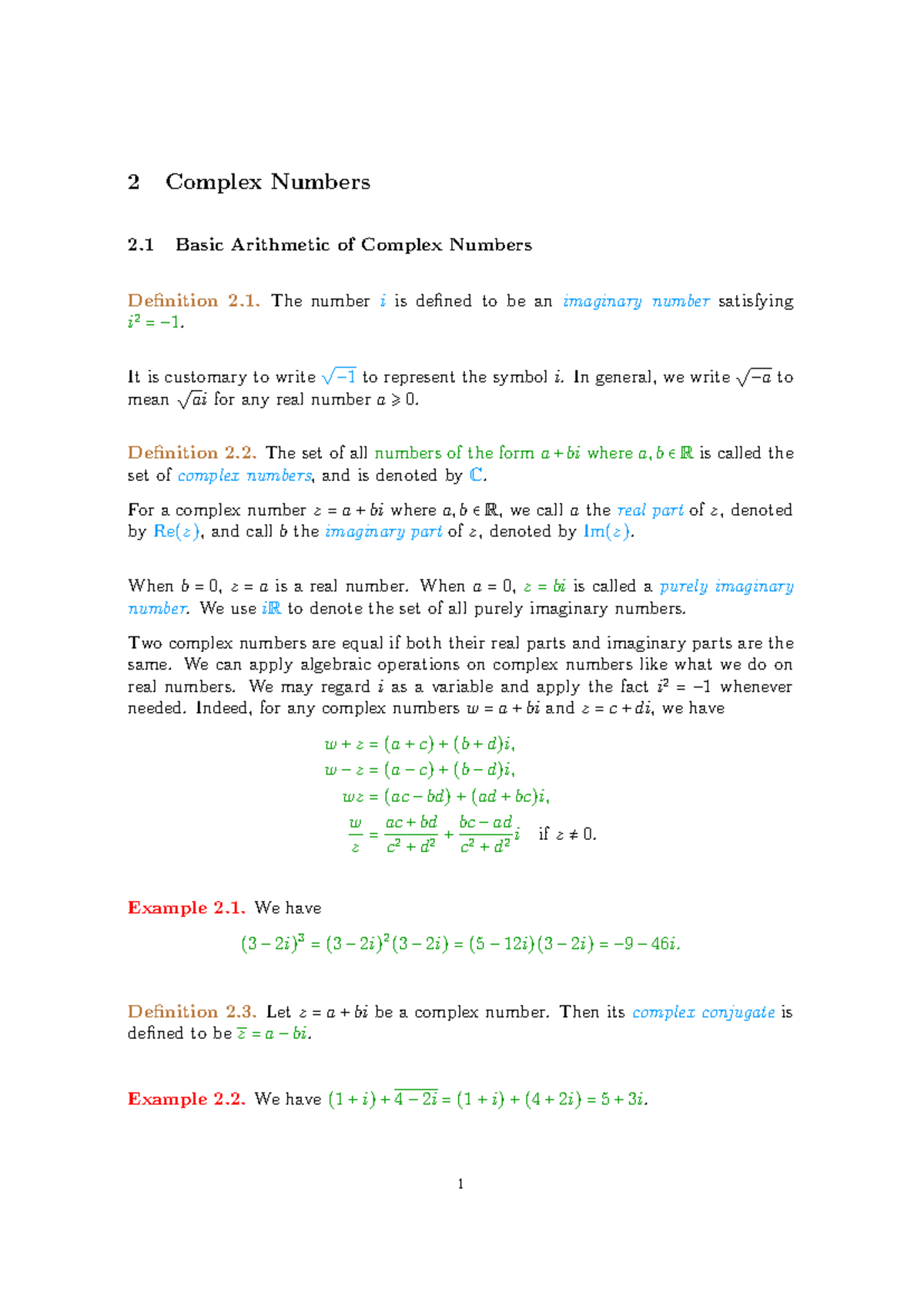 Complex Numbers: Basic Arithmetic and Properties (MATH 101) - Studocu
