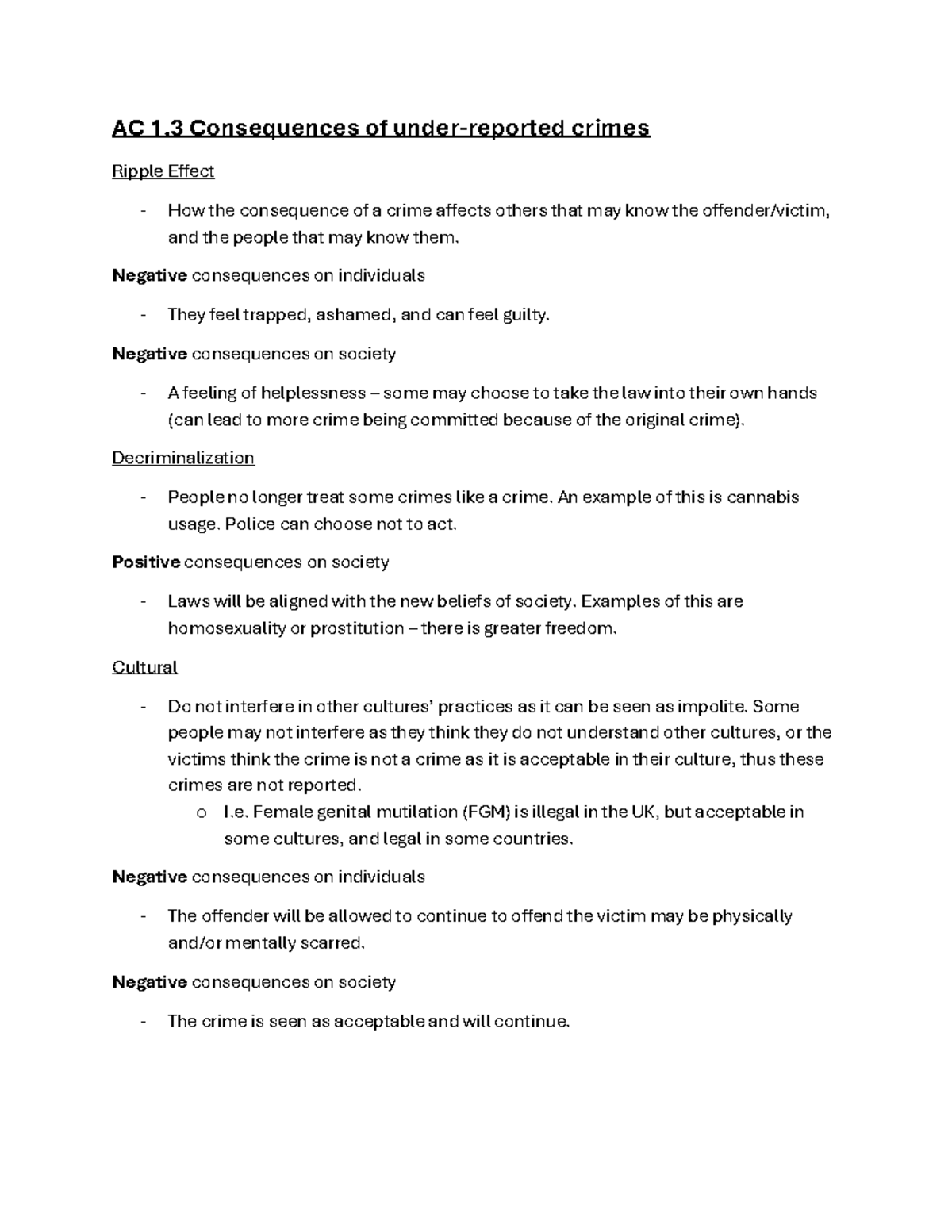 UNIT 1 AC 1.3 Impact of Under-Reported Crime on Society and Individuals ...