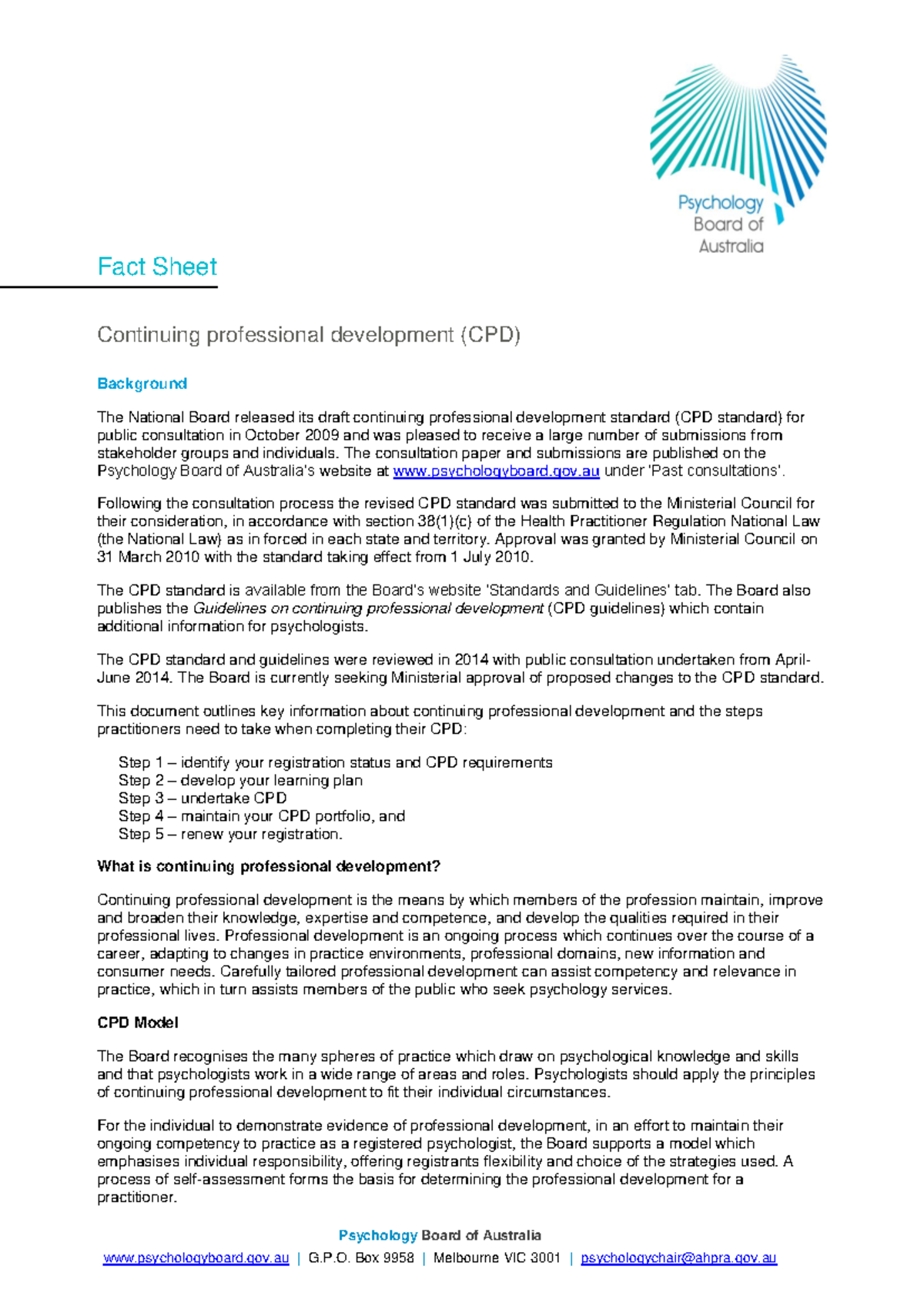 Fact Sheet: Continuing Professional Development (CPD) Guidelines - Studocu
