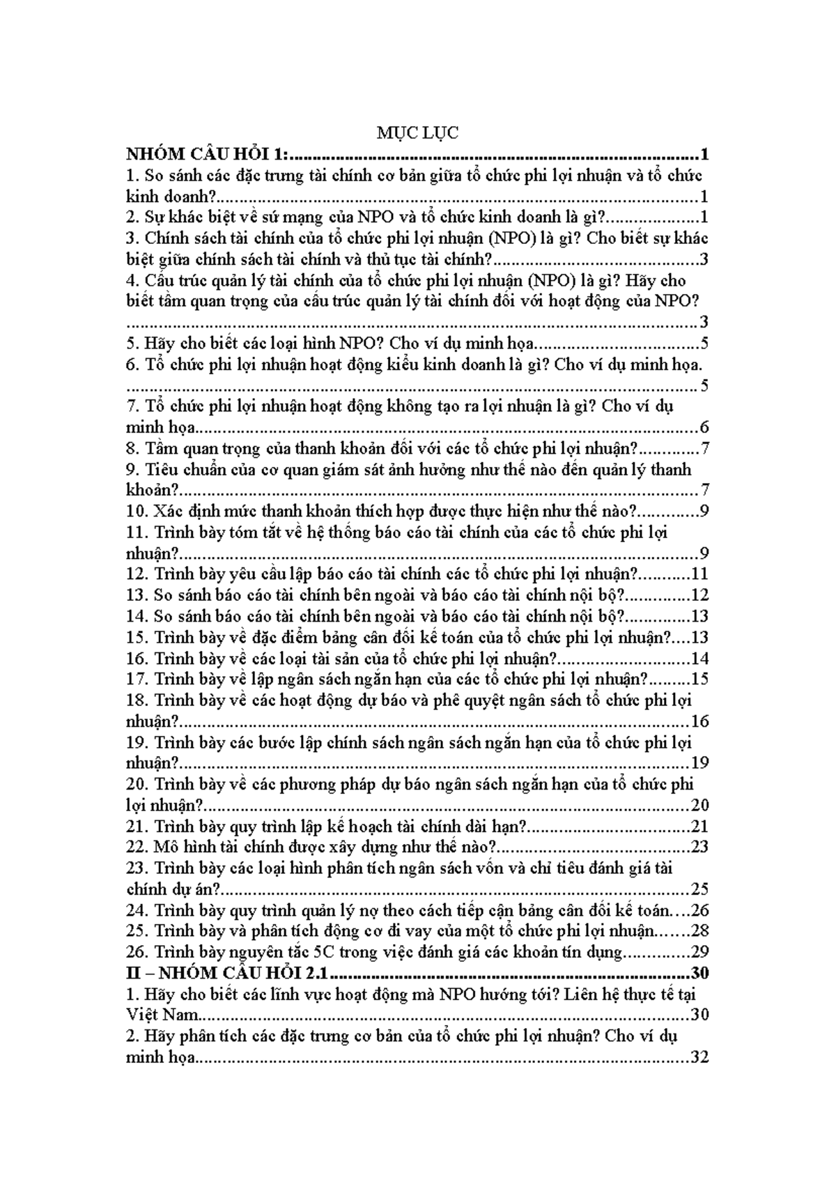 ÔN TẬP PHI LỢI NHUẬN - Đề Cương Chi Tiết cho NPO - Studocu