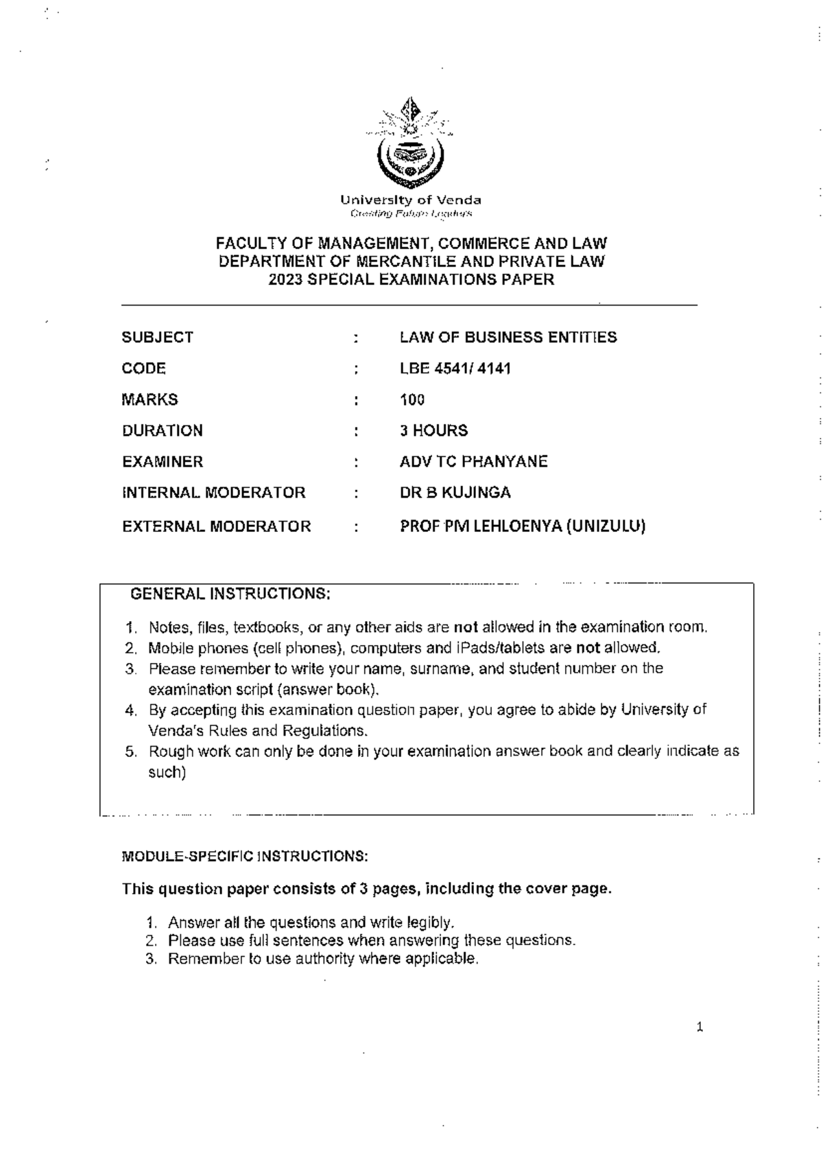 LBE 4141 Final Exam: Law of Business Entities - 2023 Special Exam - Studocu