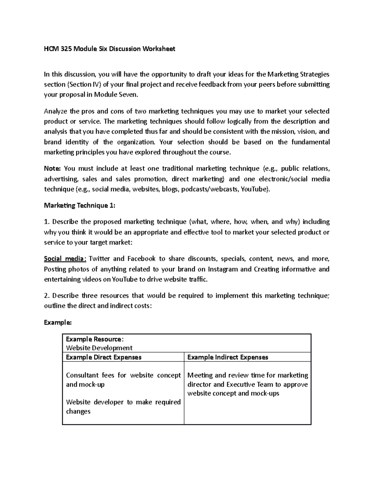 HCM 325 Module Six Marketing Strategies Discussion Worksheet - Studocu