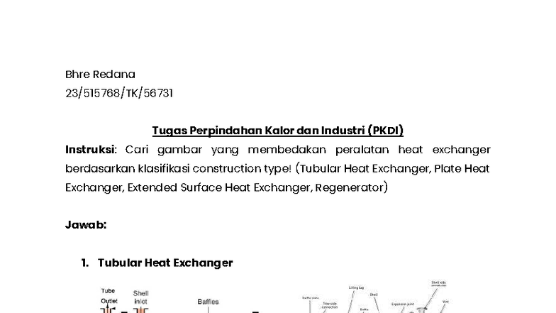 Tugas 2 PKDI: Perbandingan Jenis Heat Exchanger dan Prinsip Kerja - Studocu