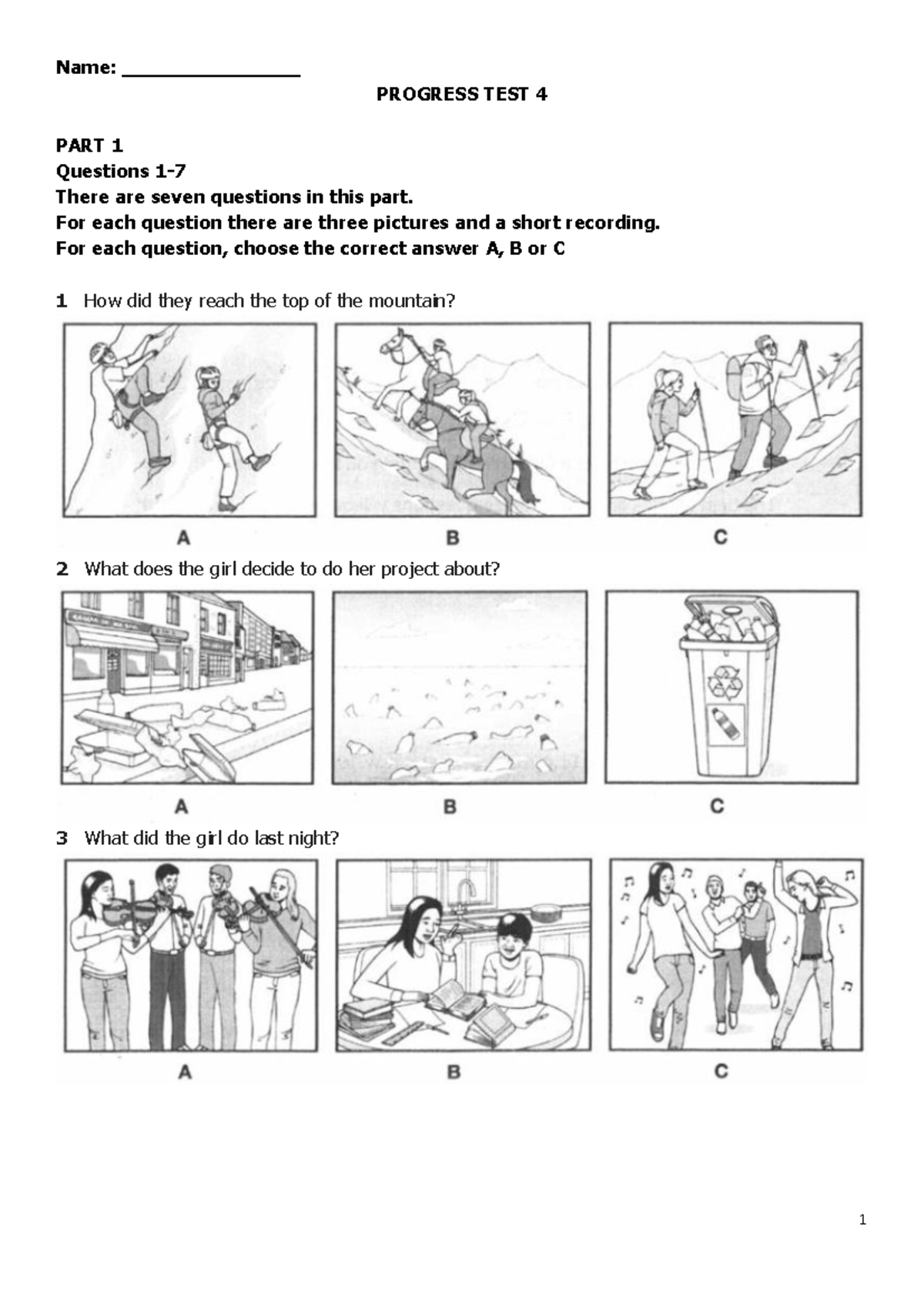 Listening Progress Test 4 - Grade 8 Questions and Answers - Studocu