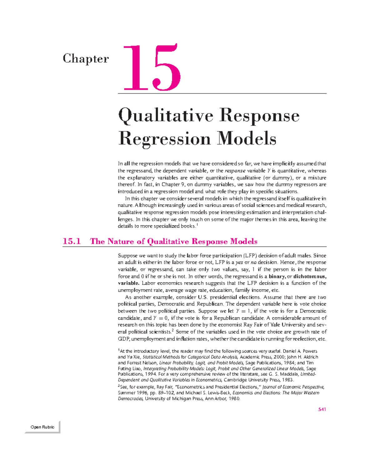 Guj75772: Chapter 15 - Qualitative Response Regression Models in Econometrics - Studocu