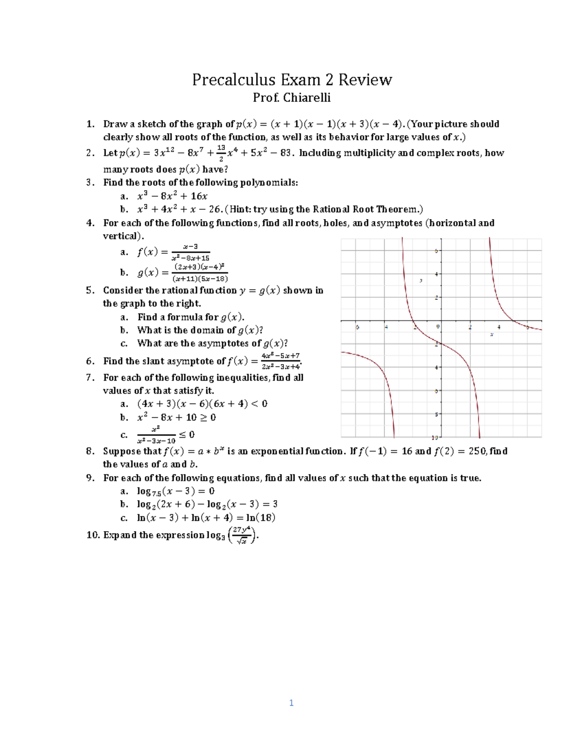 Precalculus Exam 2 Review Notes - Prof. Chiarelli - Studocu