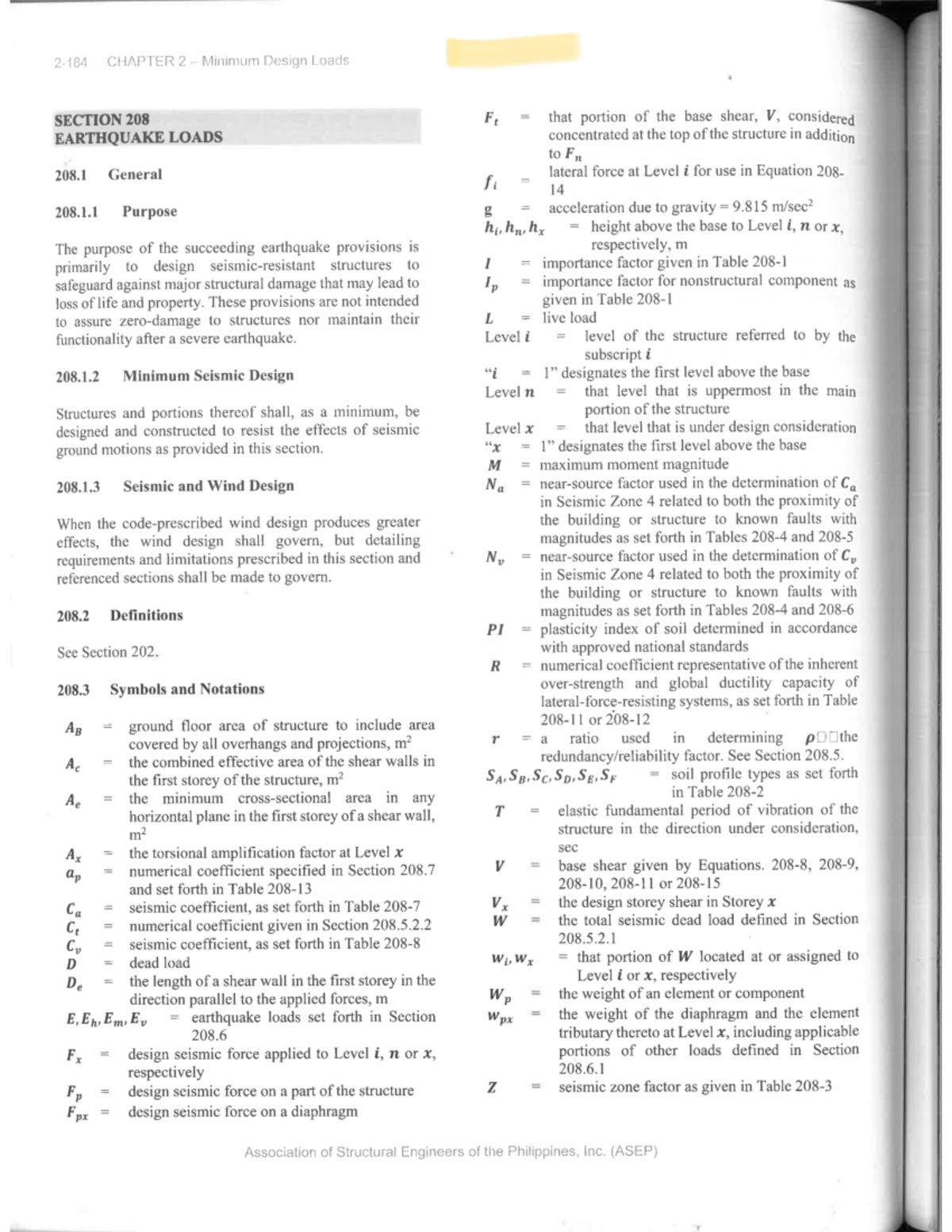 Chapter 2: Min Design Loads & Seismic Provisions (NSCP 2-184 to 2-215 ...
