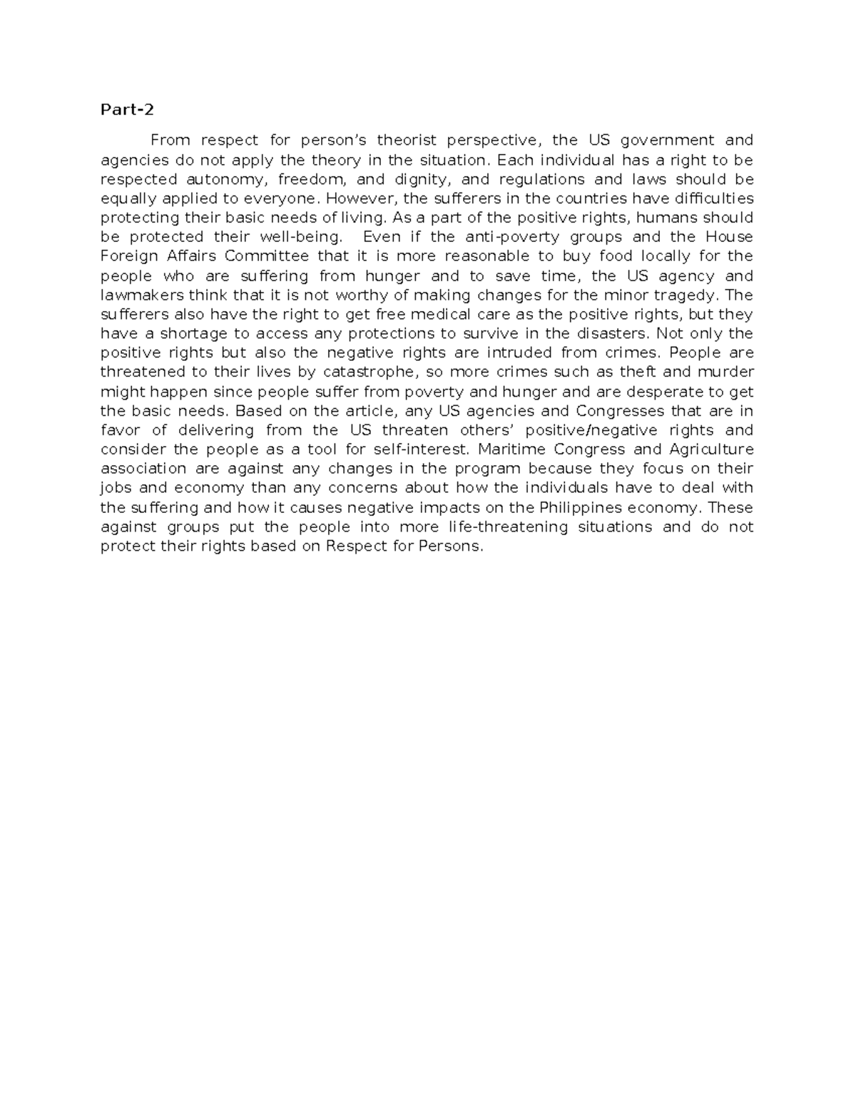 Reflective Essay 1 - In class assignment - Part- From respect for ...