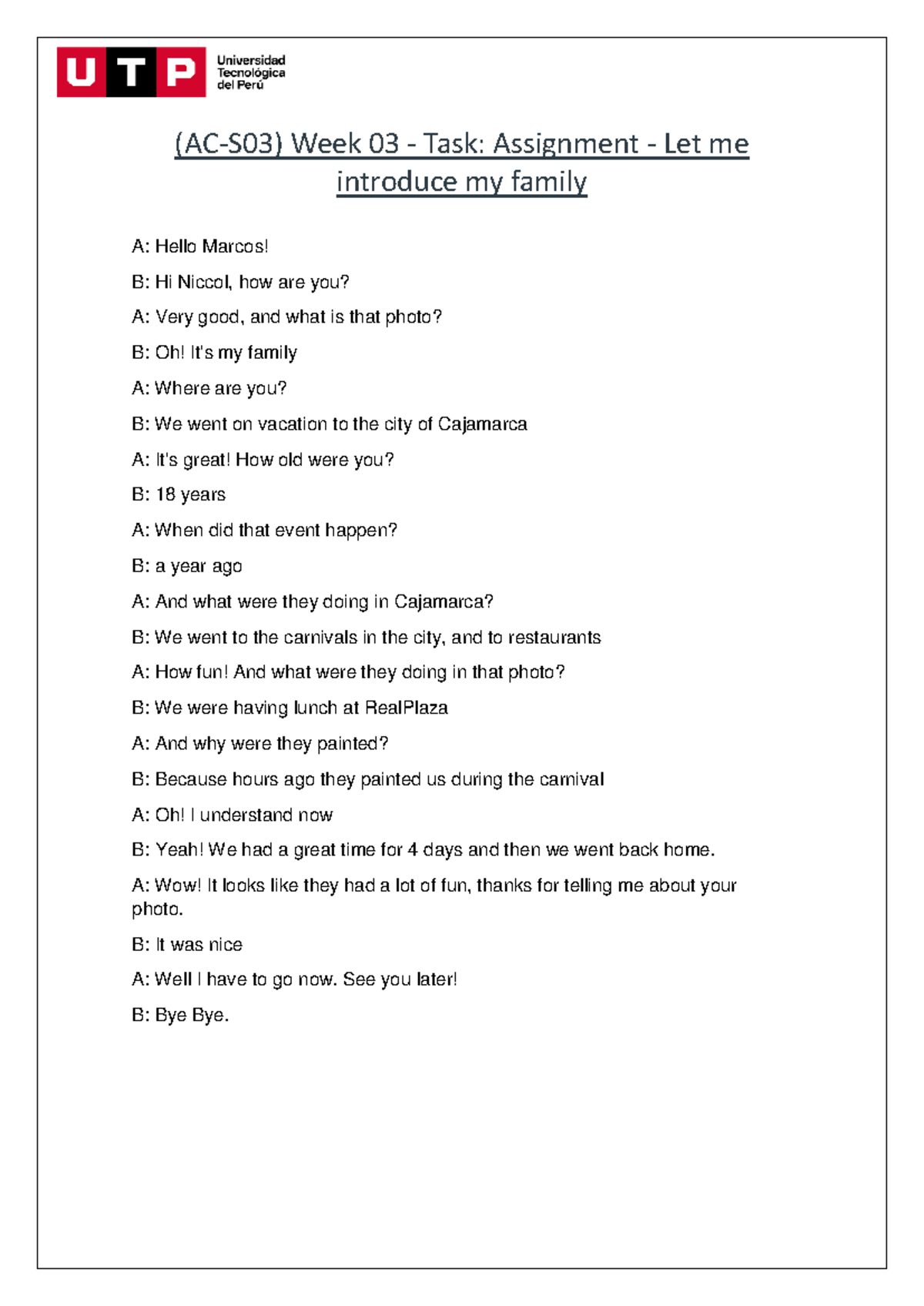 AC-S03 Week 03 - Task. Assignment - Let me introduce my family - A: Wow ...