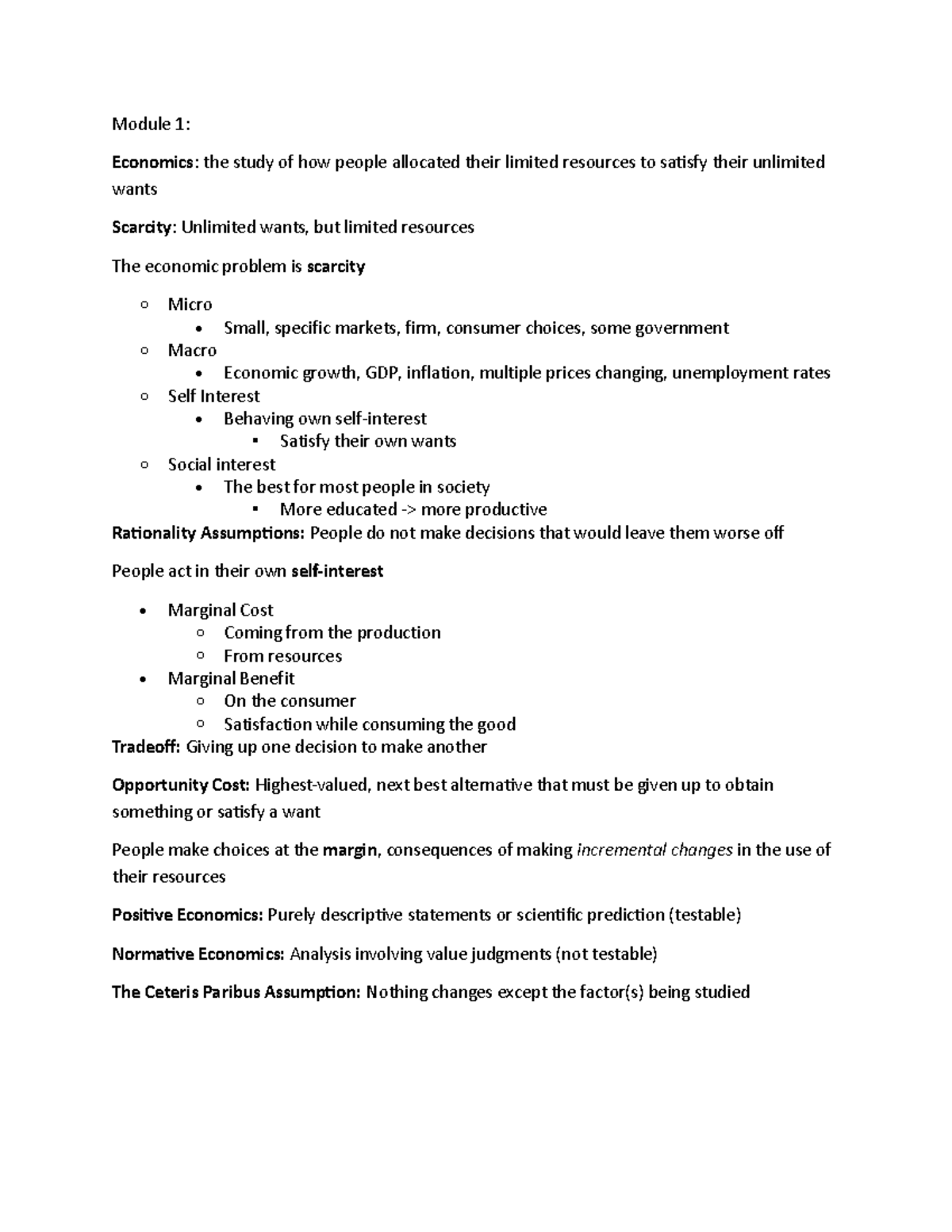 ECON 101 Module 1 Study Guide: Key Concepts in Economics - Studocu