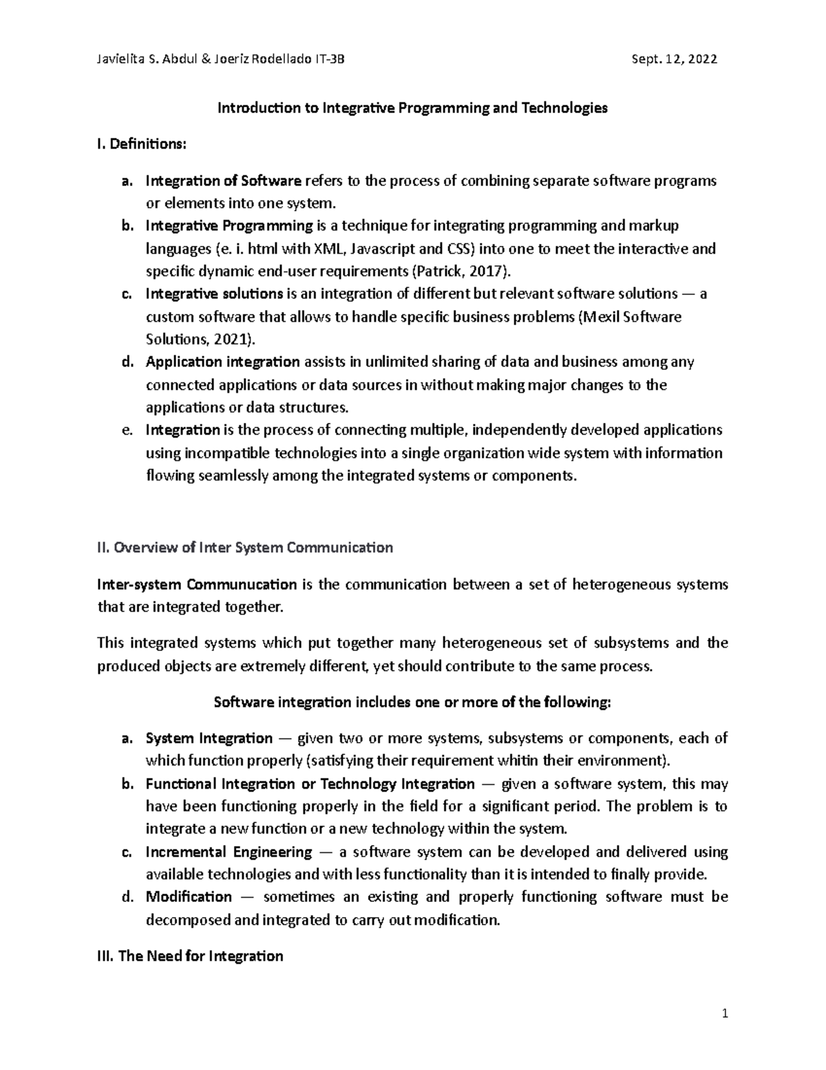 IPT313 Report Hardcopy - Javielita S. Abdul & Joeriz Rodellado IT-3B Sept. 12, 2022 Introduction ...