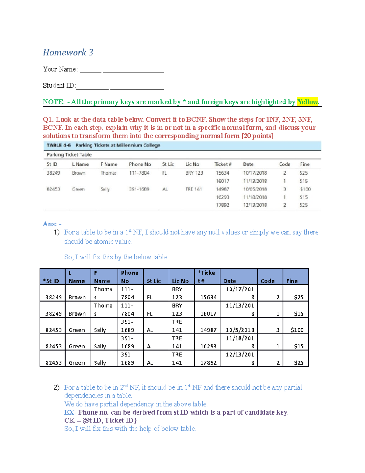 HW3 - Database Normalization Assignment Solution - Studocu