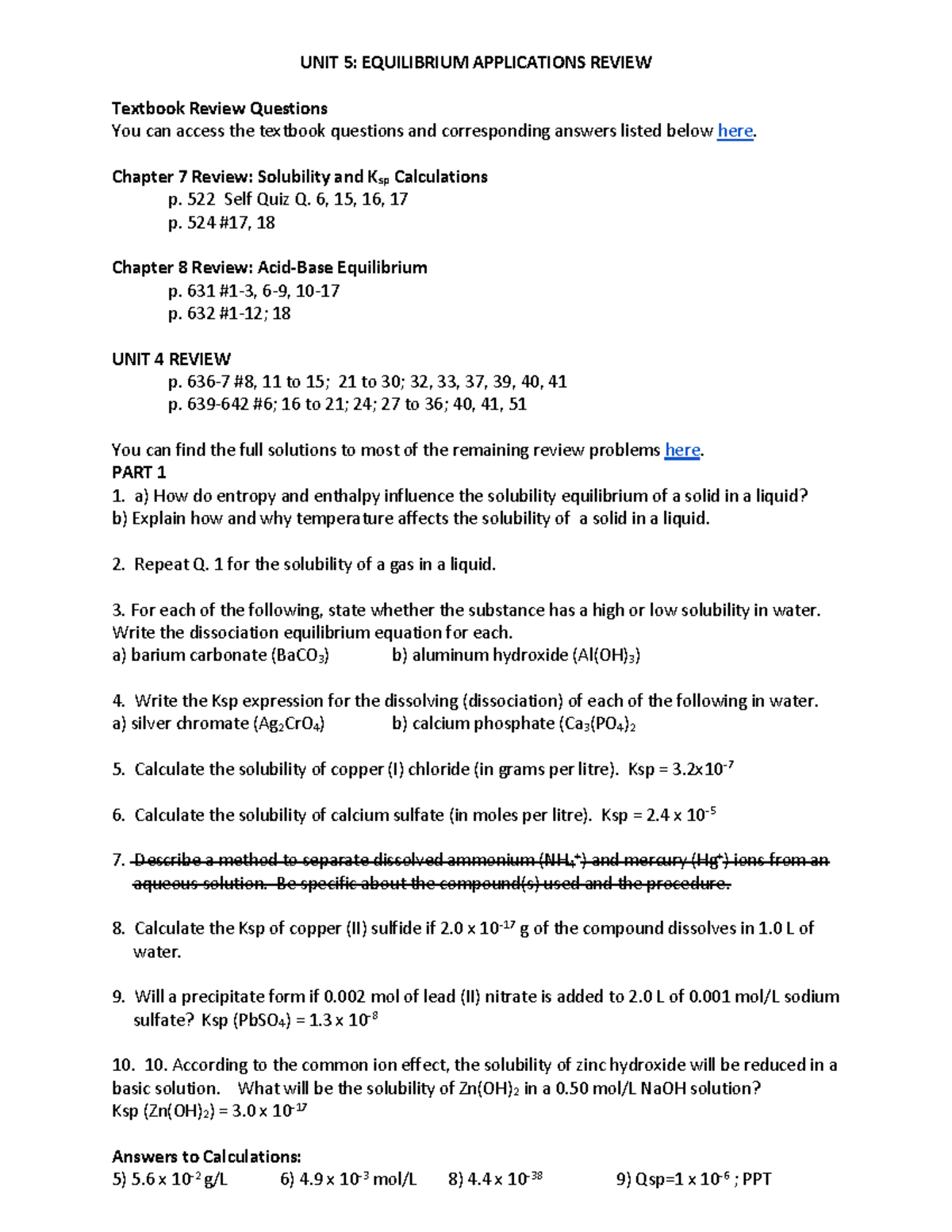 Unit 5: Equilibrium Applications Review - Textbook Questions - Studocu