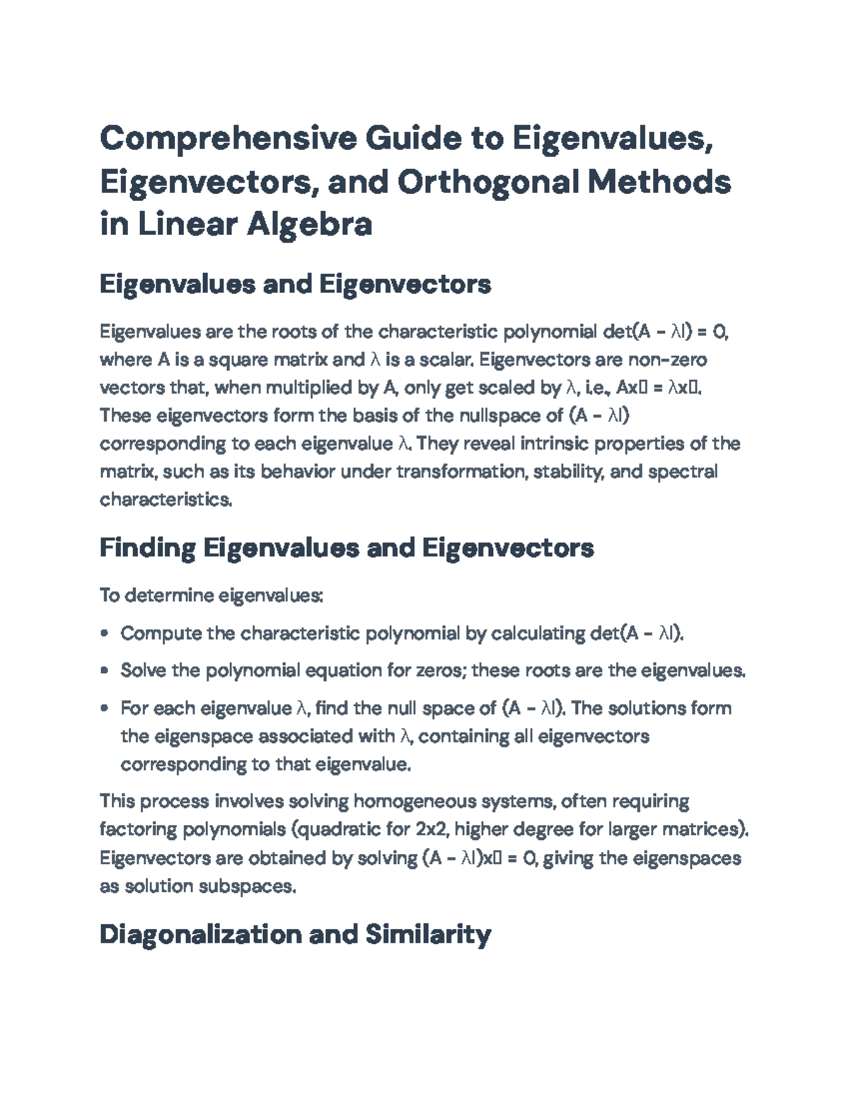 Eigenvalues, Eigenvectors, and Orthogonal Methods in Linear Algebra ...