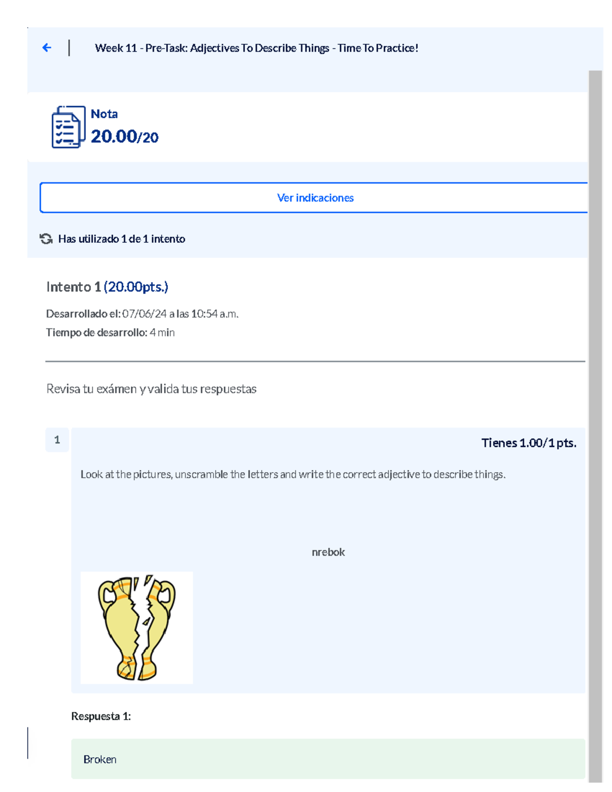 Week 11 - Pre-Task: Adjectives To Describe Objects - Practice Activity ...