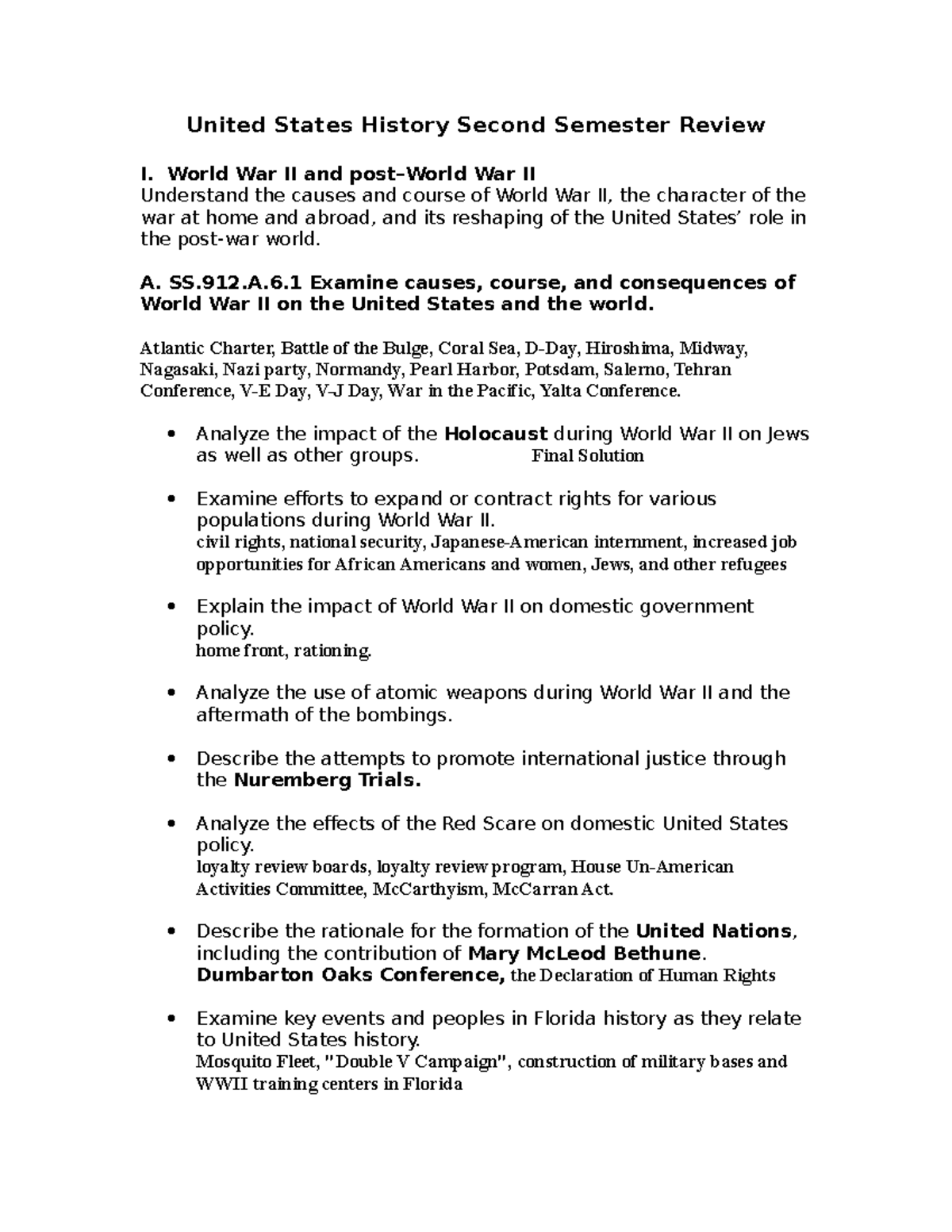 2nd semester benchmark review US History - United States History Second ...