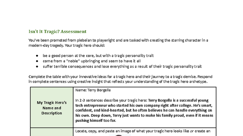 Tragic Hero Analysis: Terry Borgella's Downfall (ENG 2.02) - Studocu