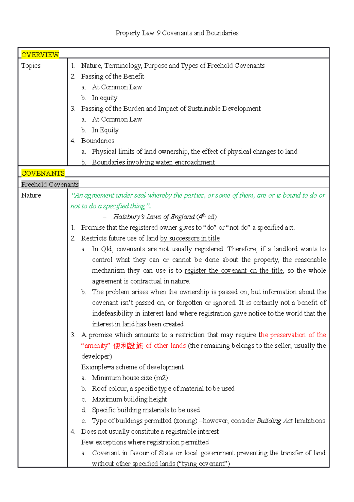 Property Law 9 Covenants and Boundaries - Property Law 9 Covenants and ...