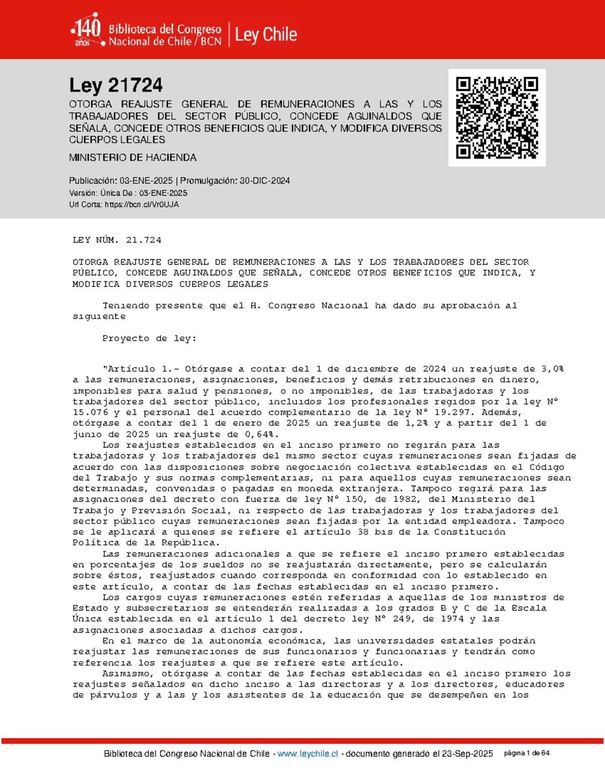Ley 21.724: Reajuste de Remuneraciones y Beneficios para el Sector ...