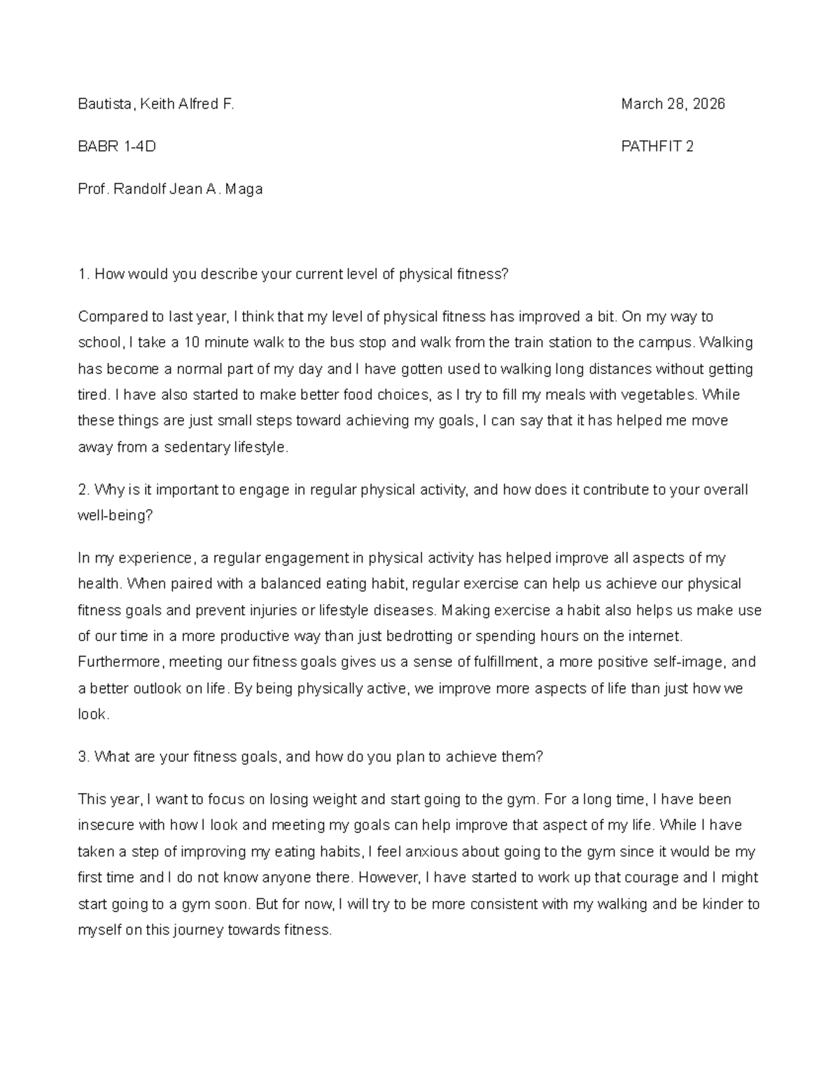 BABR PATHFIT: Personal Fitness Journey and Goals - Studocu