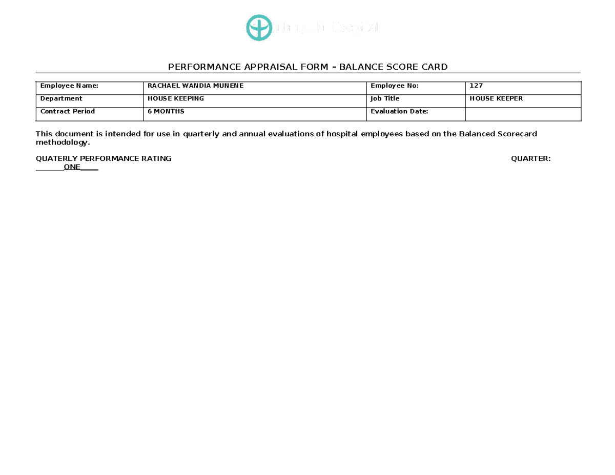 NHL 2026: Performance Appraisal Form - Balanced Scorecard Evaluation ...