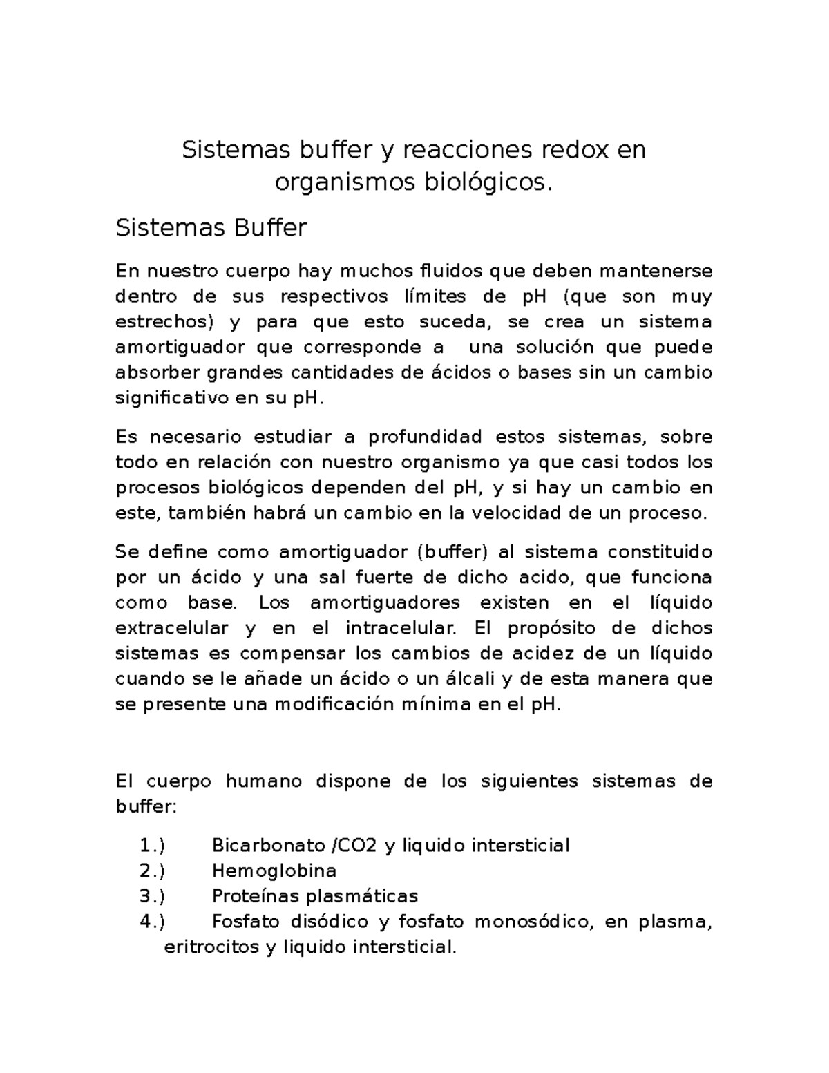Sistemas Buffer y Reacciones Redox en Organismos Biológicos: Un Estudio ...