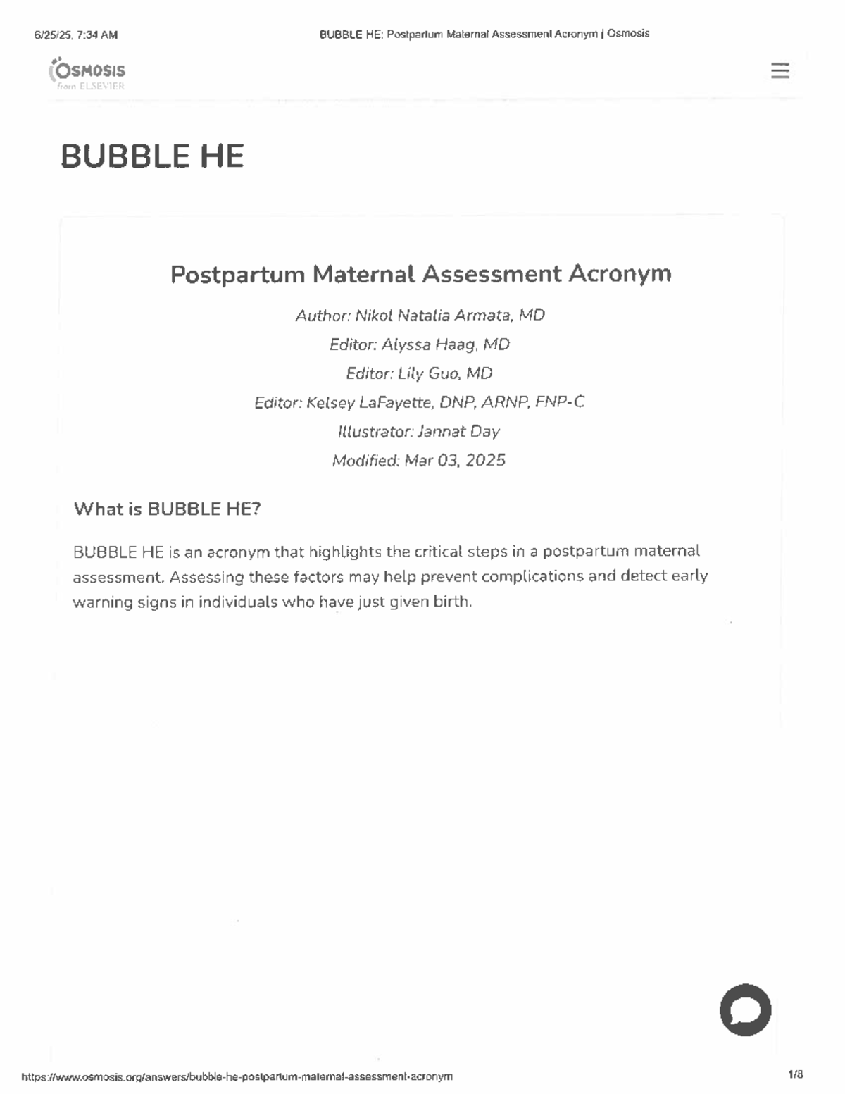 Postpartum Maternal Assessment: BUBBLE HE Overview (Lecture Notes ...