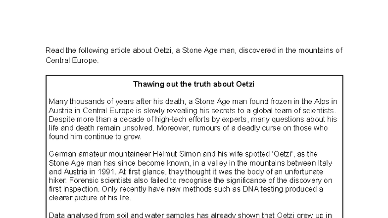 QP Oetzi - Summary of the Stone Age Man's Discovery and Mysteries - Studocu