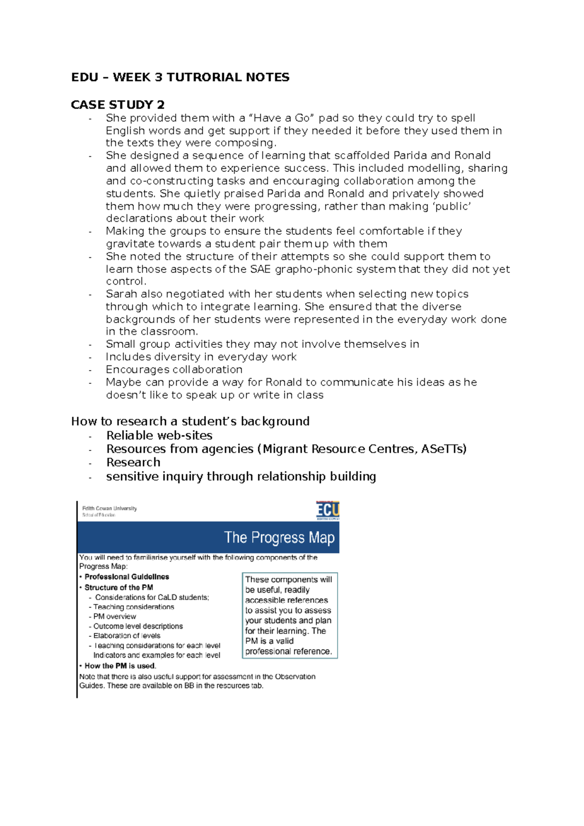 EDU - WEEK 3 Tutorial Case Study Notes on Student Learning Strategies ...