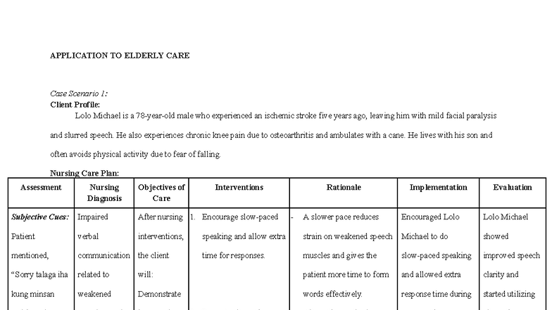 Final Geron (NCPS) - Nursing Care Plans for Elderly Clients - Studocu