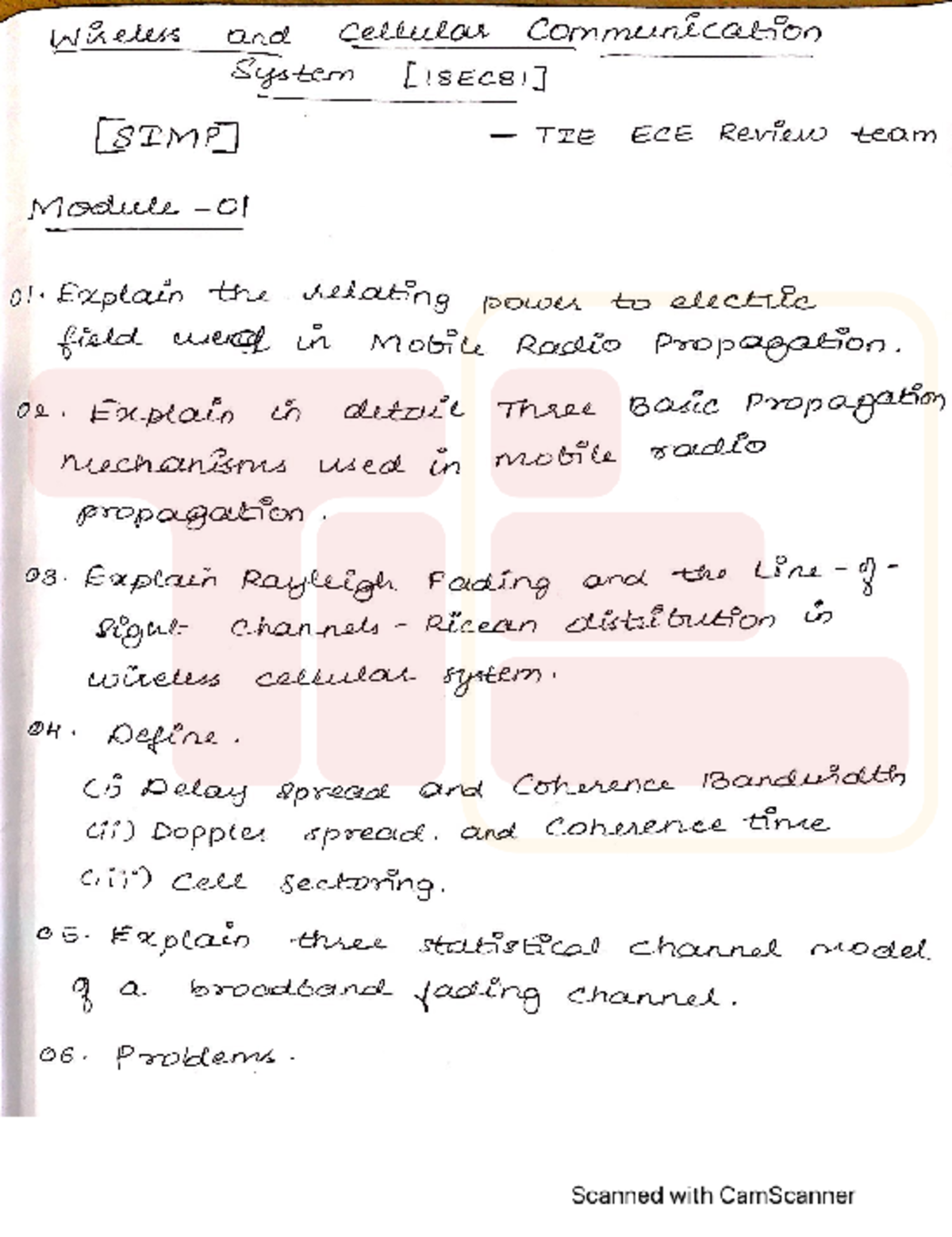 Important Questions for WCC SIMP TIE - 18EC81 Cellular Comm System ...