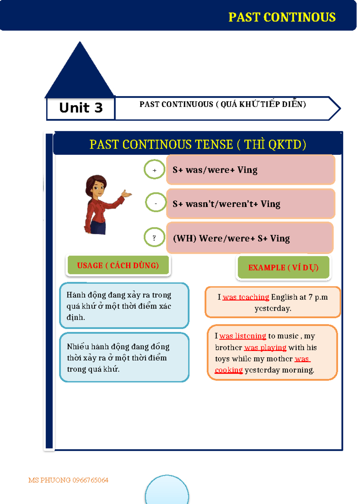 UNIT 23 - PAST CONTINUOUS TENSE (THÌ QKTD) NOTES & EXAMPLES - Studocu