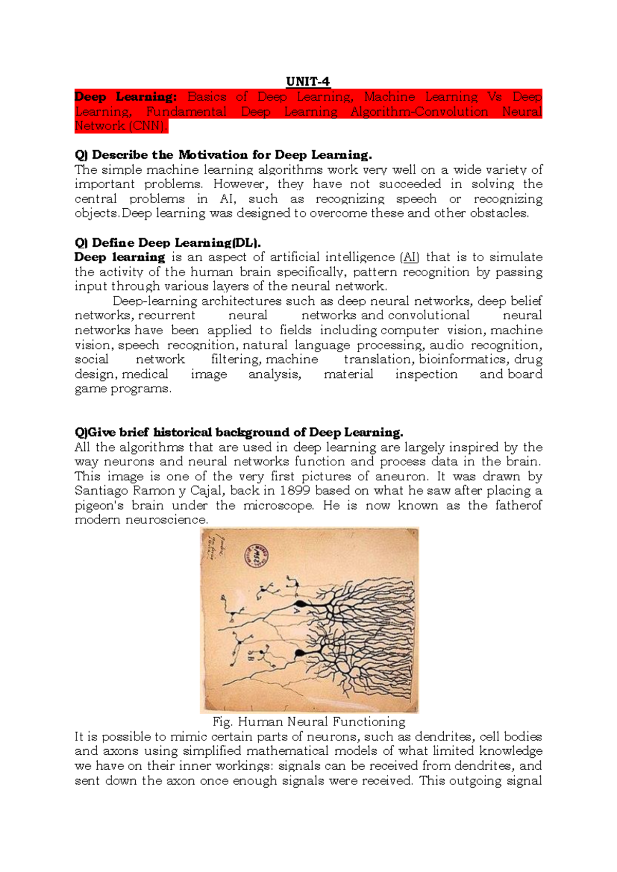 Deep Learning Notes: Basics, Motivation, and Neural Networks (CS) - Studocu