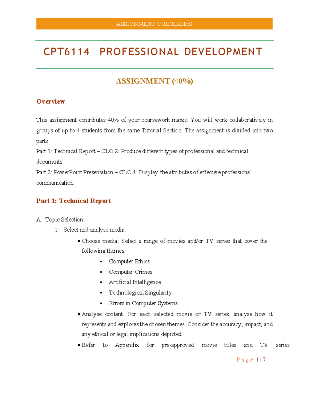 CPT6114 Professional Development Assignment Guidelines and Overview - Studocu