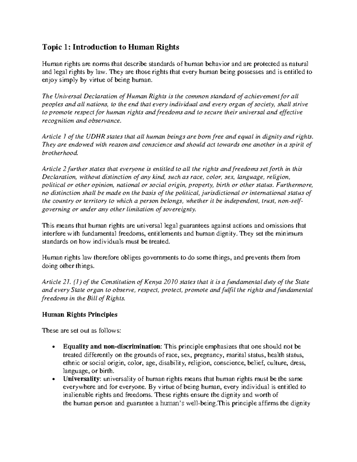 HSM 066 Lecture Notes: Introduction to Human Rights - Studocu