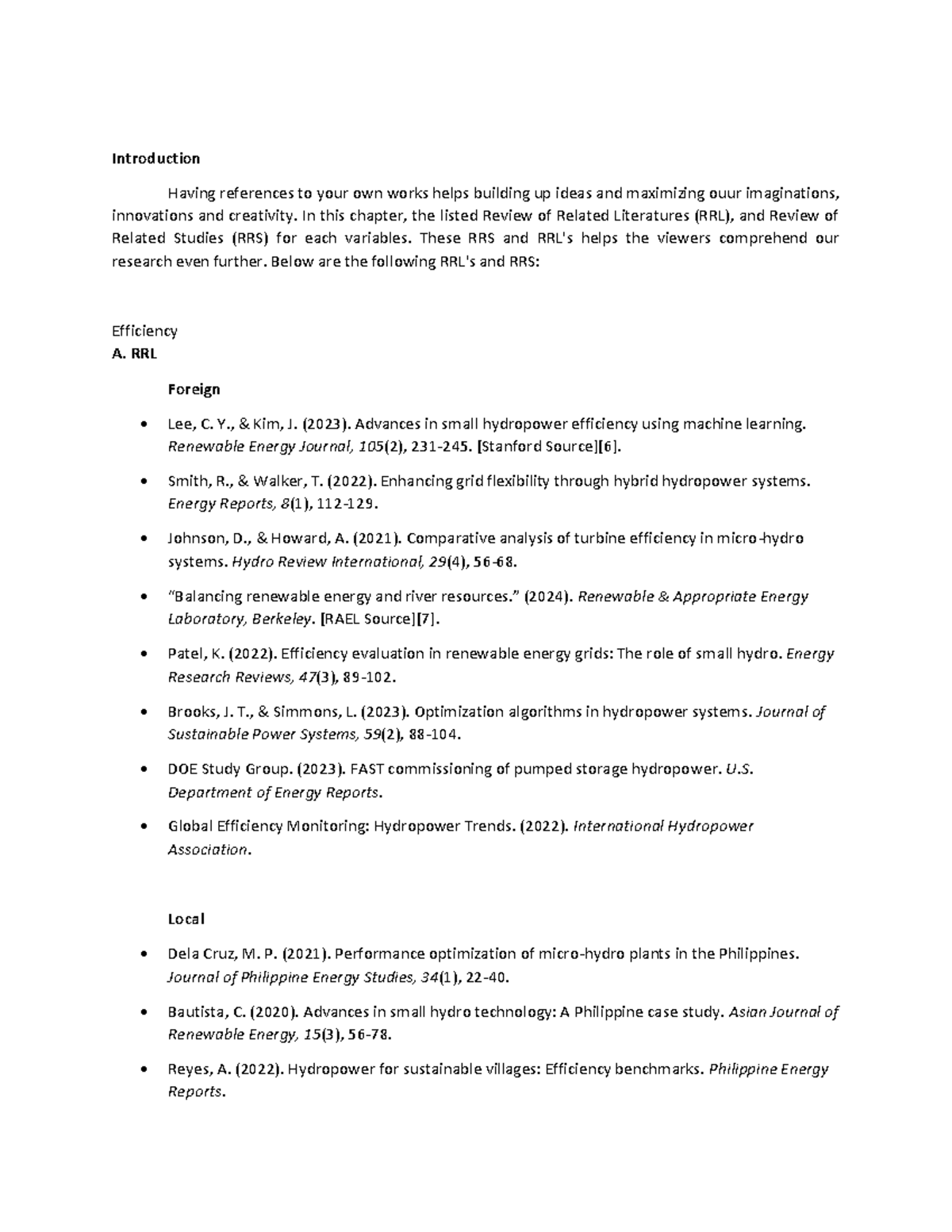 RRL and RRS on Hydropower Efficiency - Research Chapter 2 (Rrlandrrs-w ...