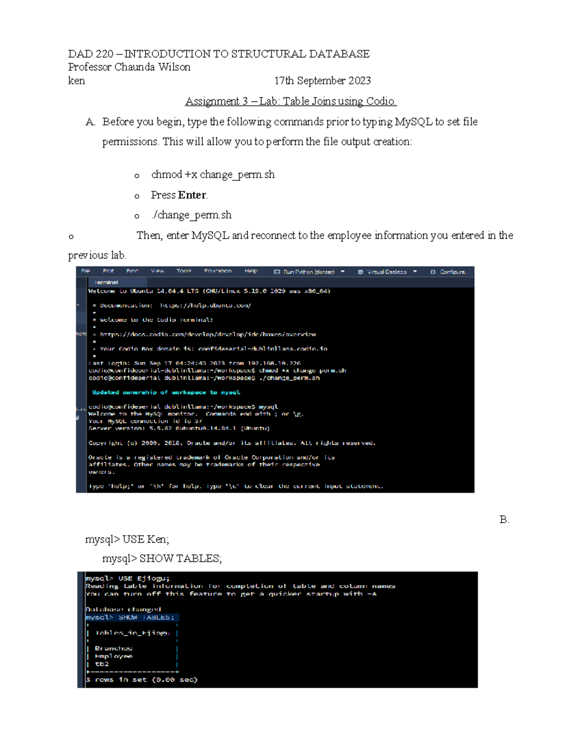 DAD 220 Assignment 3 - Lab on Table Joins in MySQL - Studocu