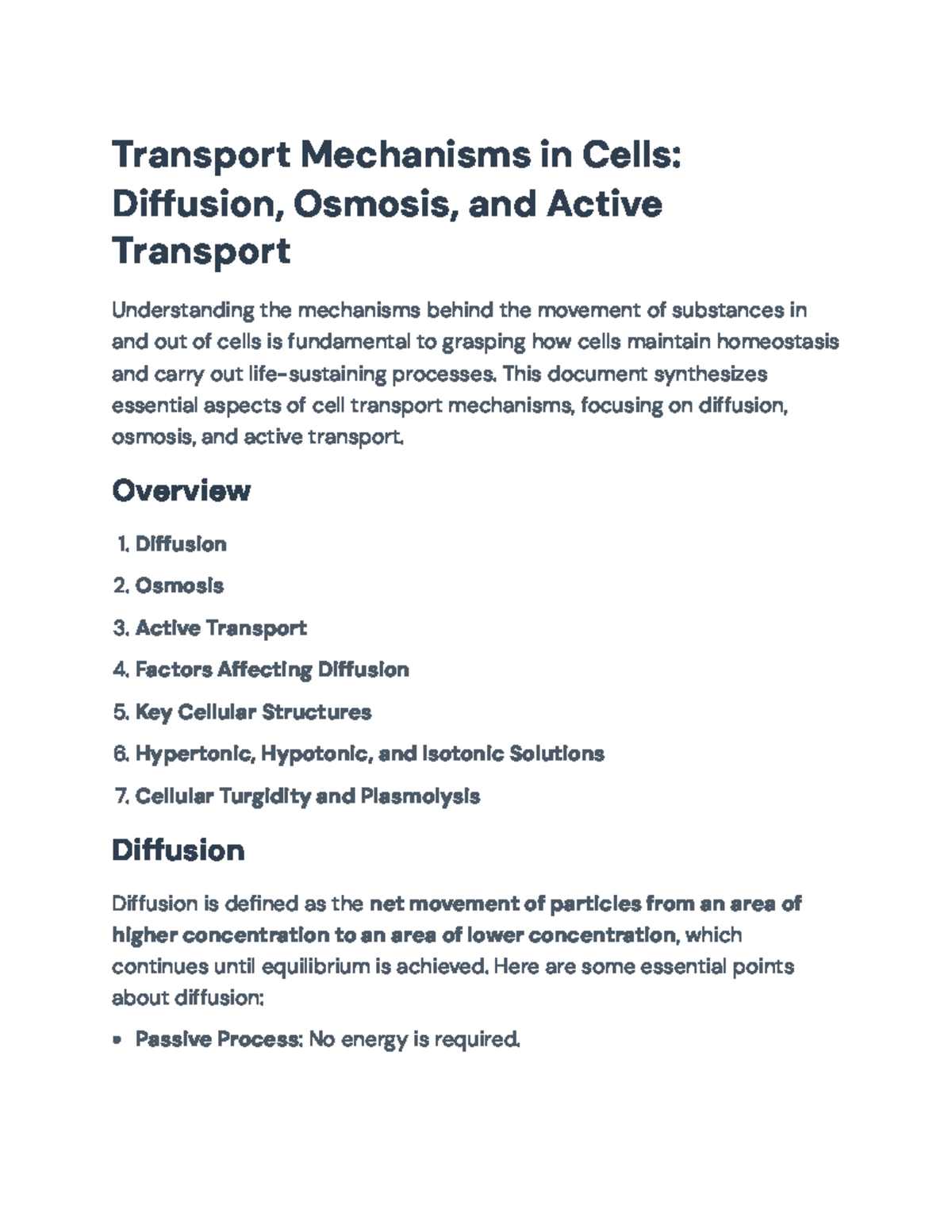 Transport Mechanisms in Cells: Diffusion, Osmosis, Active Transport ...